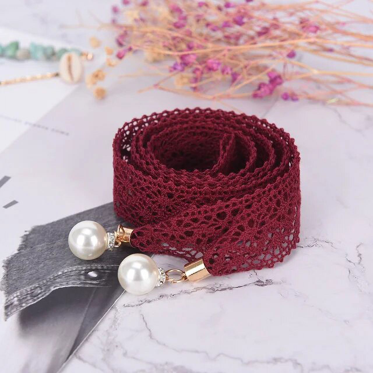 Zhengup Women Fashion Hollow Girdle Pearl Lace Belts Long Waist Knot ...