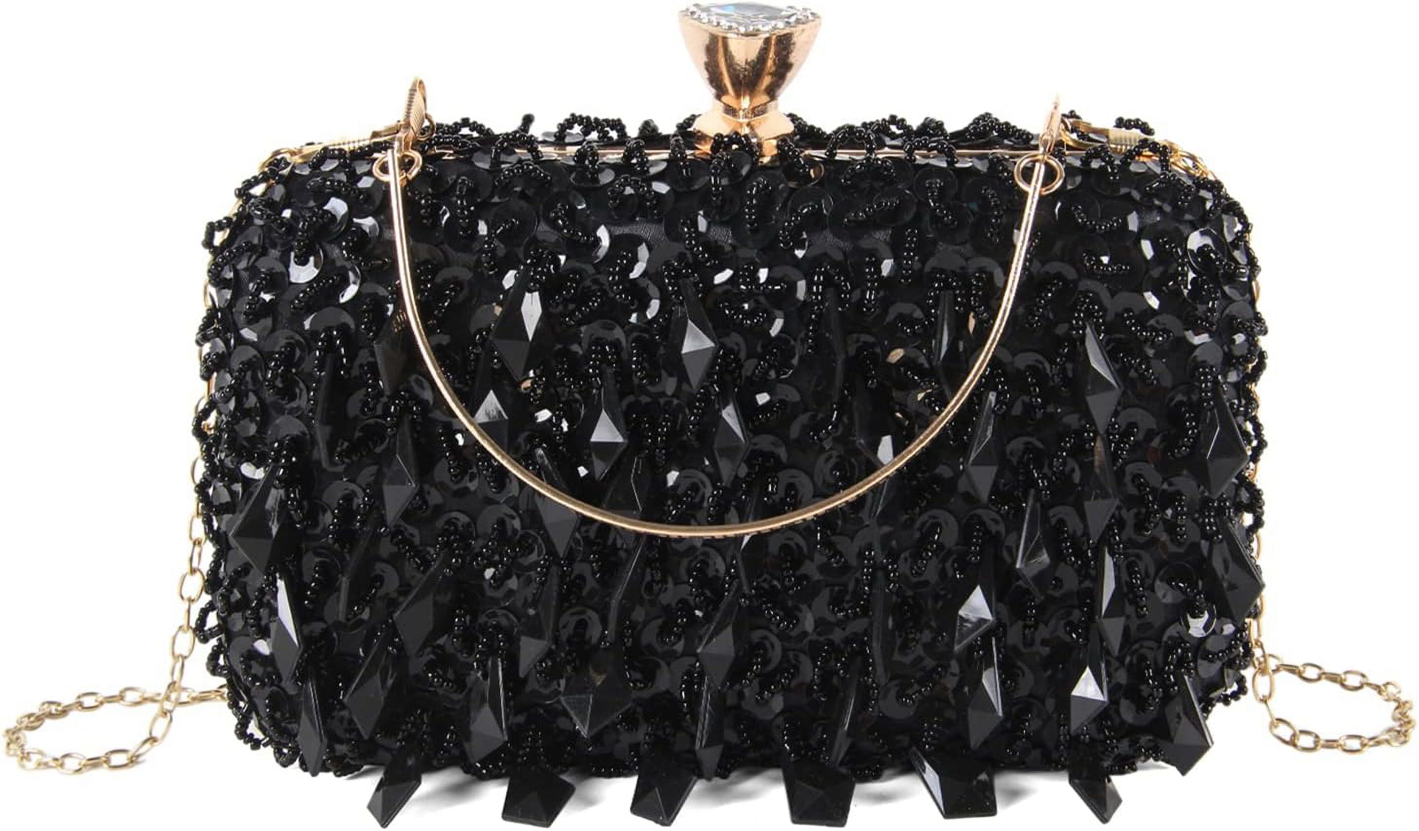 JLMMEN Women Rhinestone Purse Black Crystal Wedding Evening Clutch ...