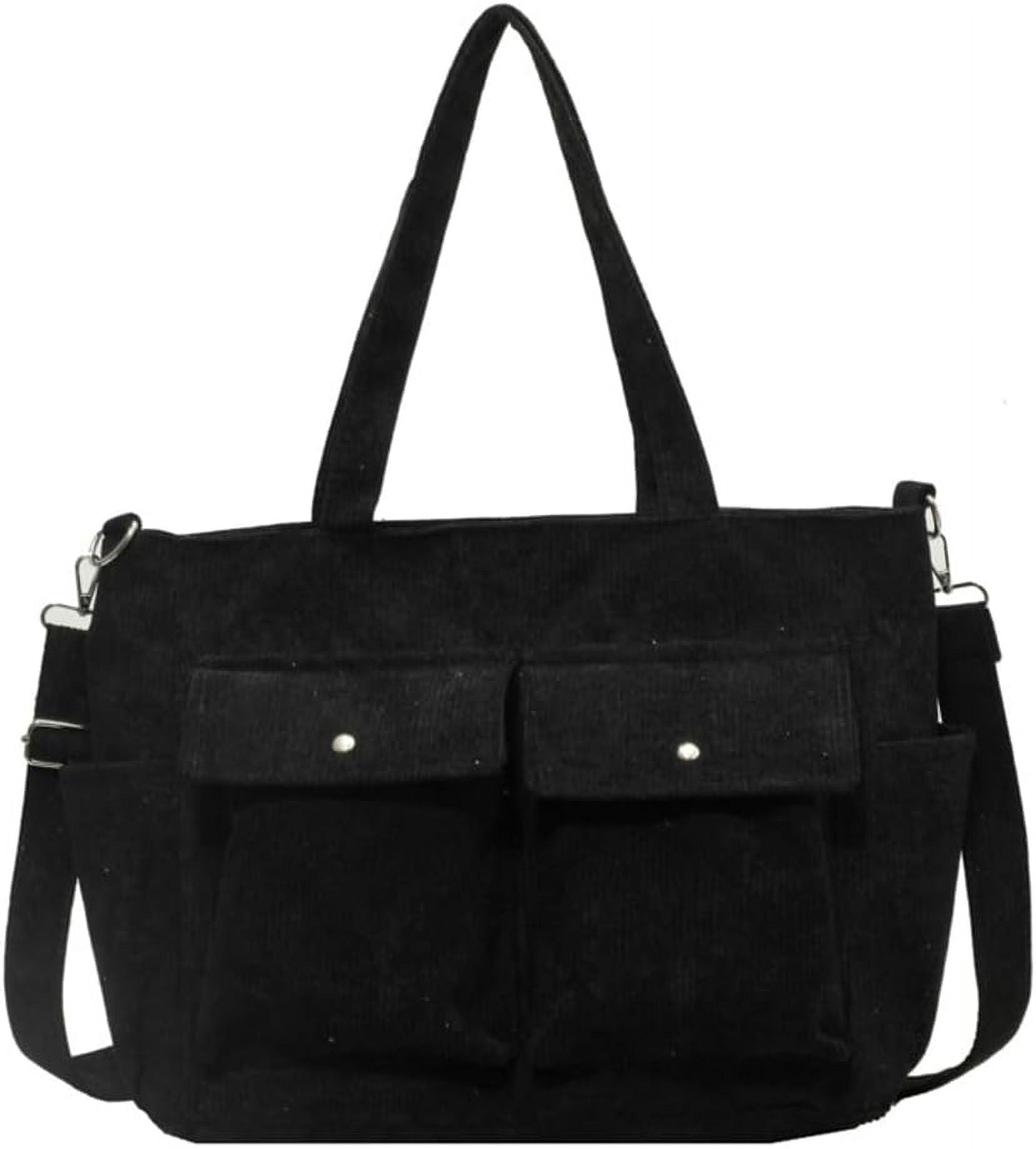 JLMMEN Women's Corduroy Tote Bag Multi-pocket Functional Bag Solid Color Versatile Hobo tote Bag ...