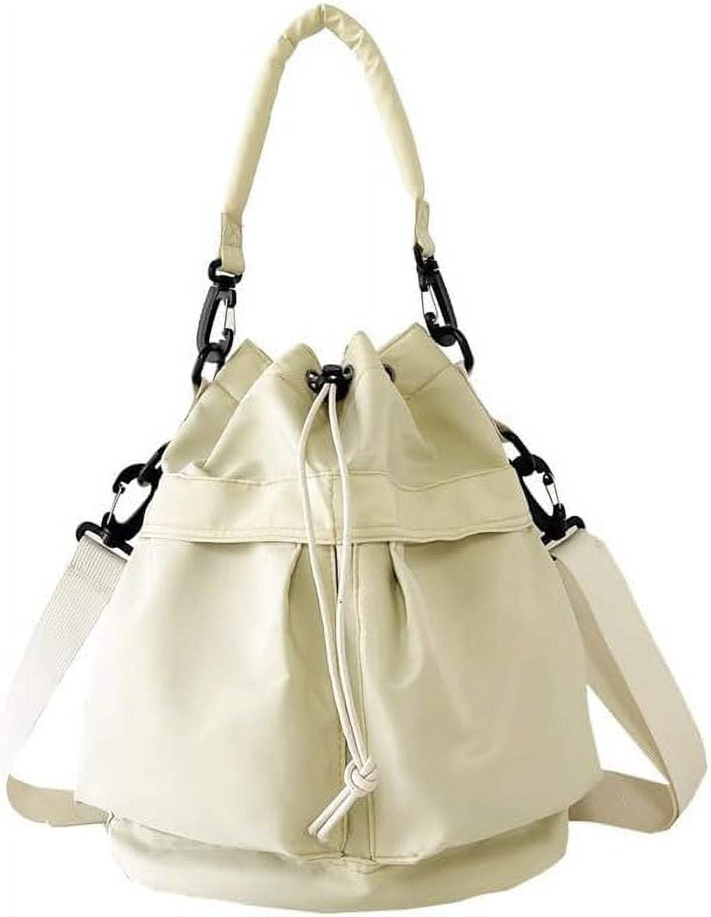 JLMMEN Women's Drawstring Bag Multi-Pocket Functional Bag Solid Bucket ...