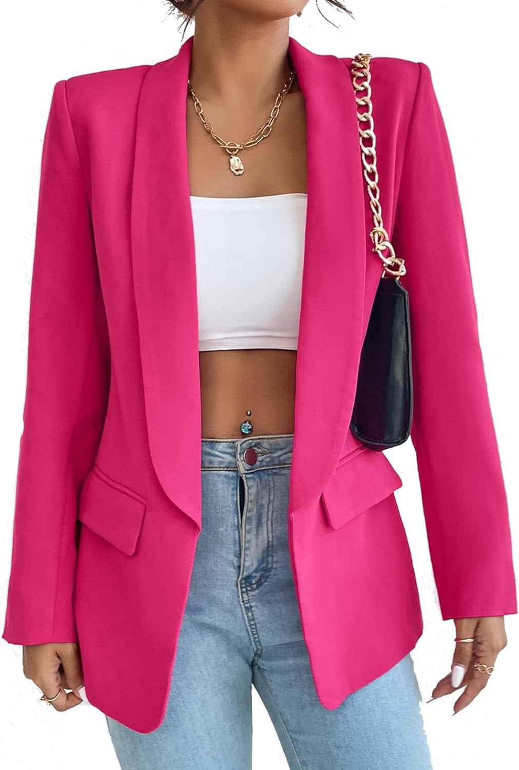 Jlmmen Womens Long Sleeve Open Front Blazer Casual Shawl Collar Ol