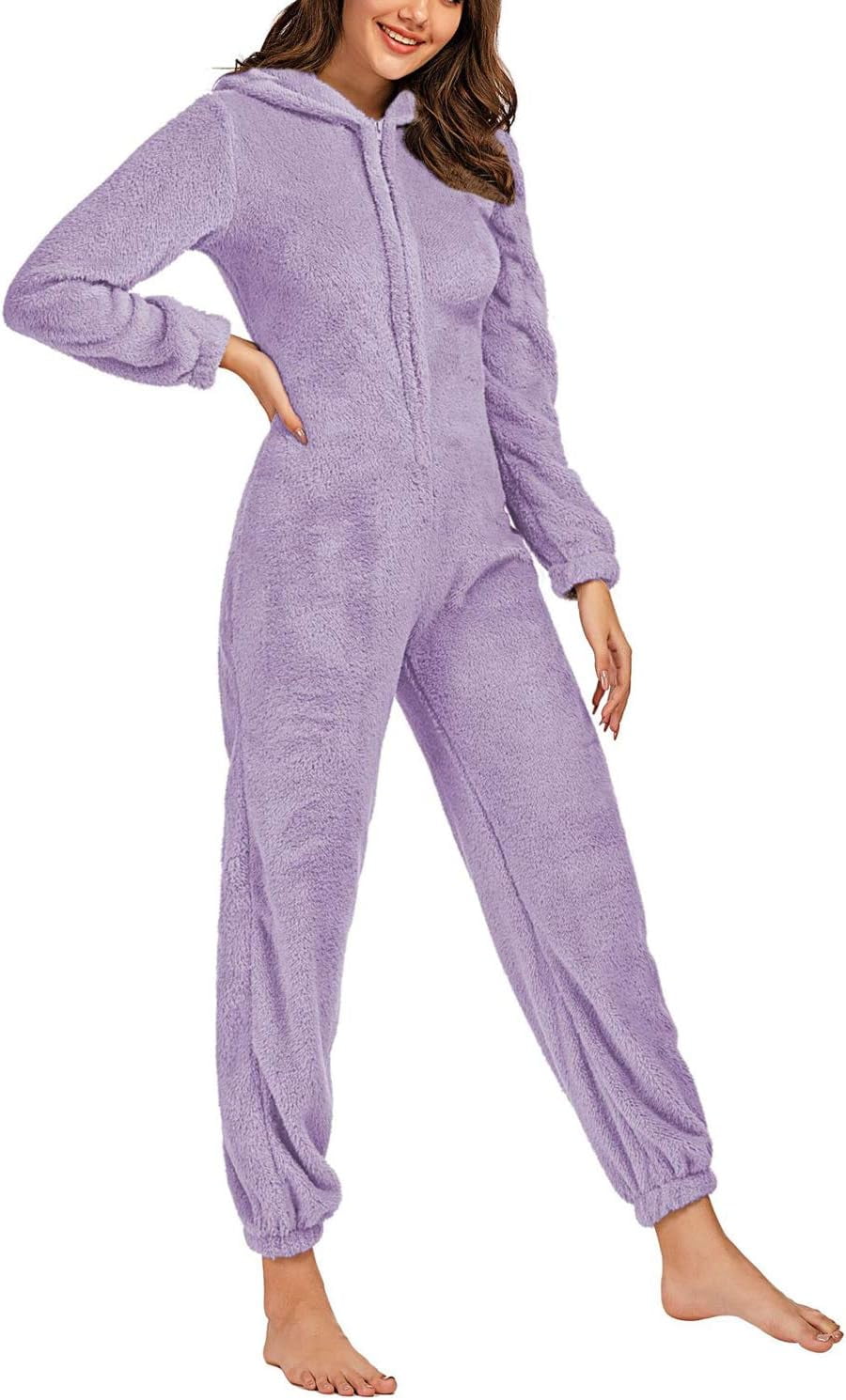 Jlmmen Womens Ultra Comfy Lounge Furry Sherpa Romper Onesie Pajamas