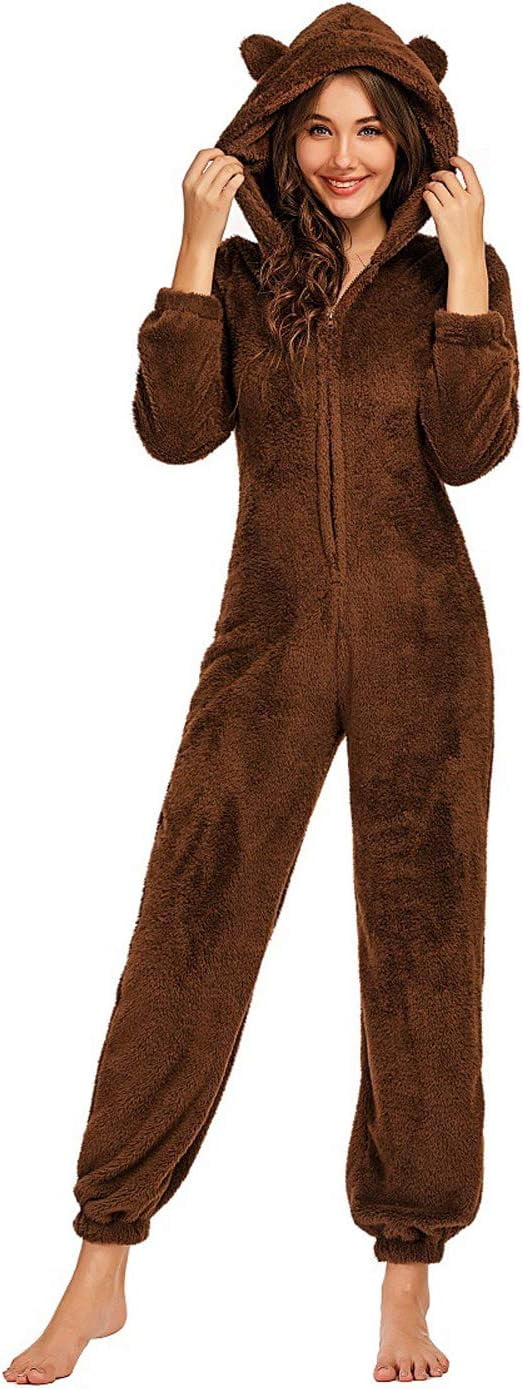 Jlmmen Womens Ultra Comfy Lounge Furry Sherpa Romper Onesie Pajamas