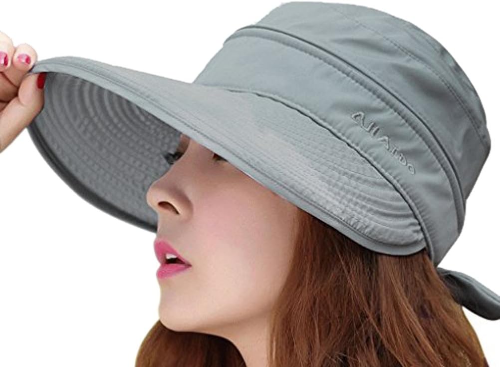 JLMMEN Womens 2in1 Wide Brim Summer Folding Anti-UV Golf Tennis Sun Visor Cap Beach Hat ...