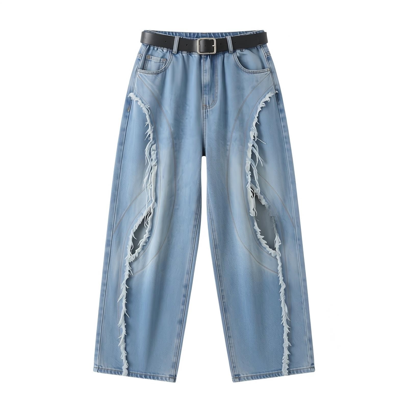 JLMSPLWG Girls Wide-Leg Jeans Kids Distressed Ripped Denim Pants ...