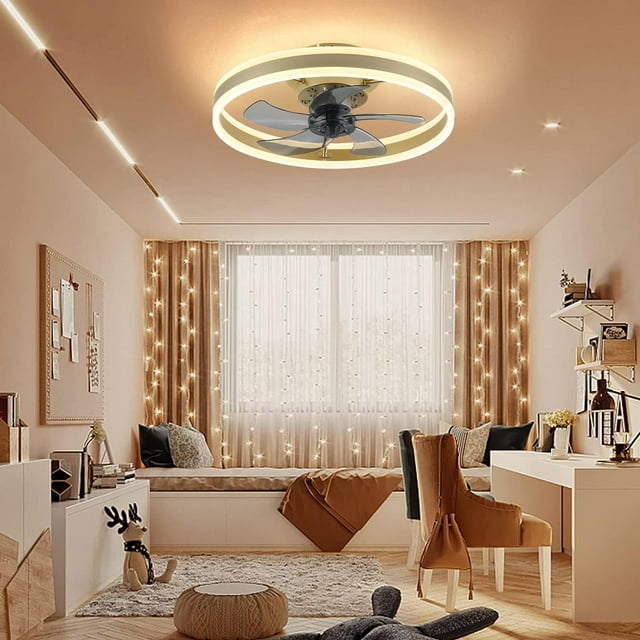 JLPAN Modern Bladeless Ceiling Fan with Lights, 19.7" Dimmable LED 3 ...