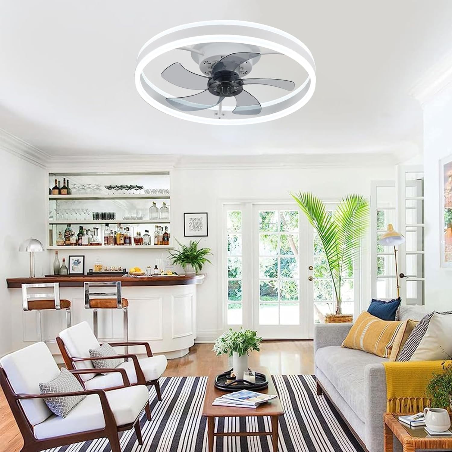 JLPAN Low Profile Ceiling Fans with Light and Remote, 19.7in Ceiling ...