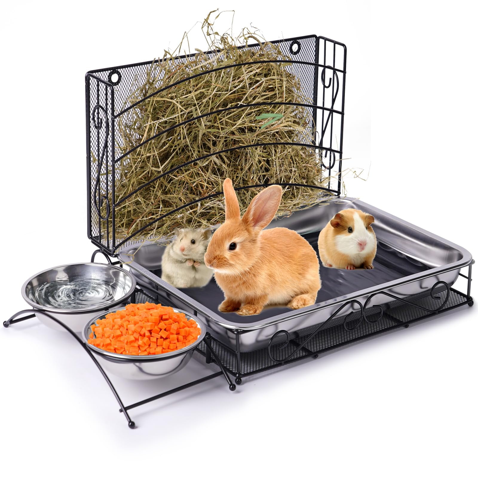JLUHYANN 3 In1 Rabbit TMA2 Hay Feeder with Litter Box Metal Bunny ...