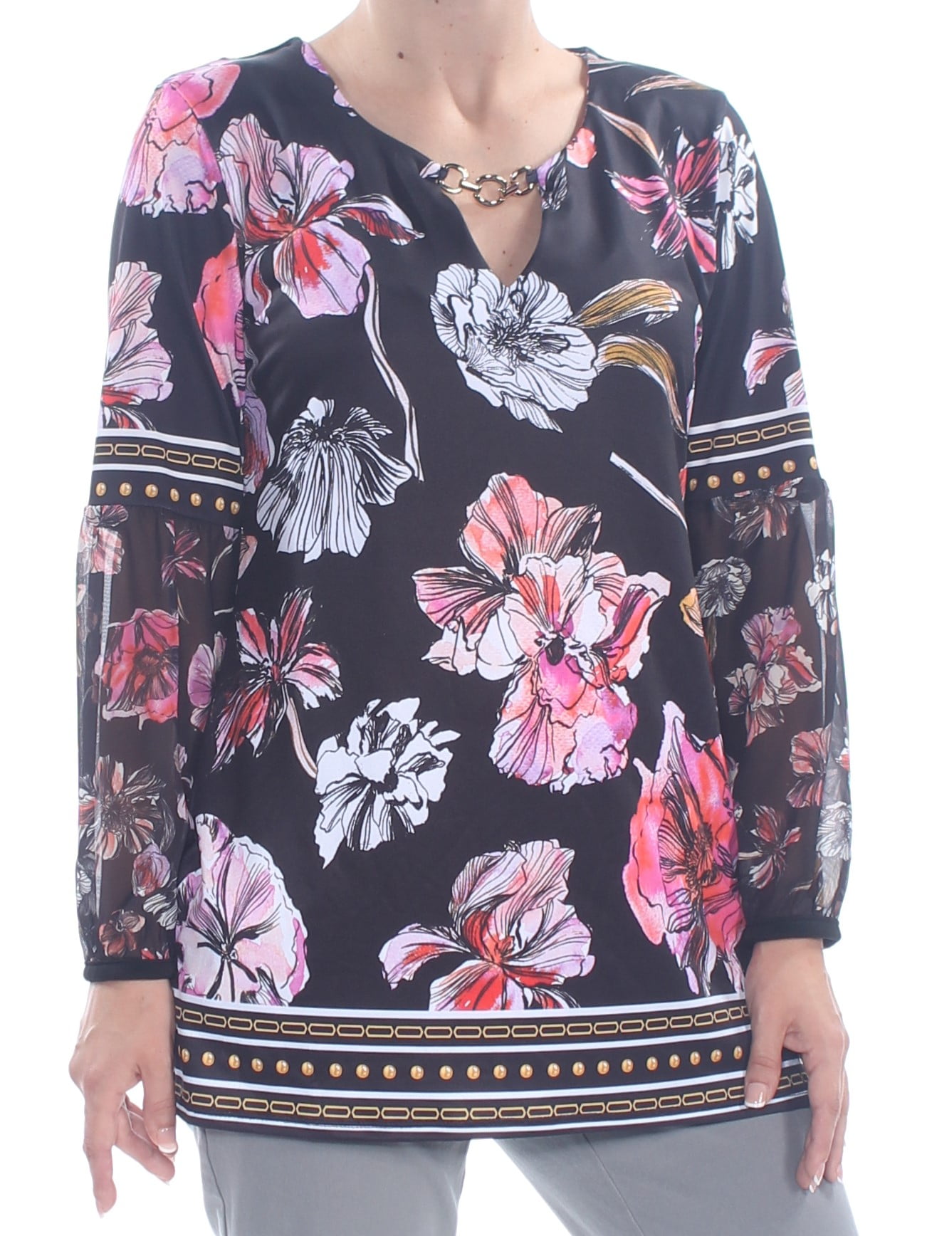 JM COLLECTION $54 Womens New 1009 Black Floral Print Keyhole Long ...