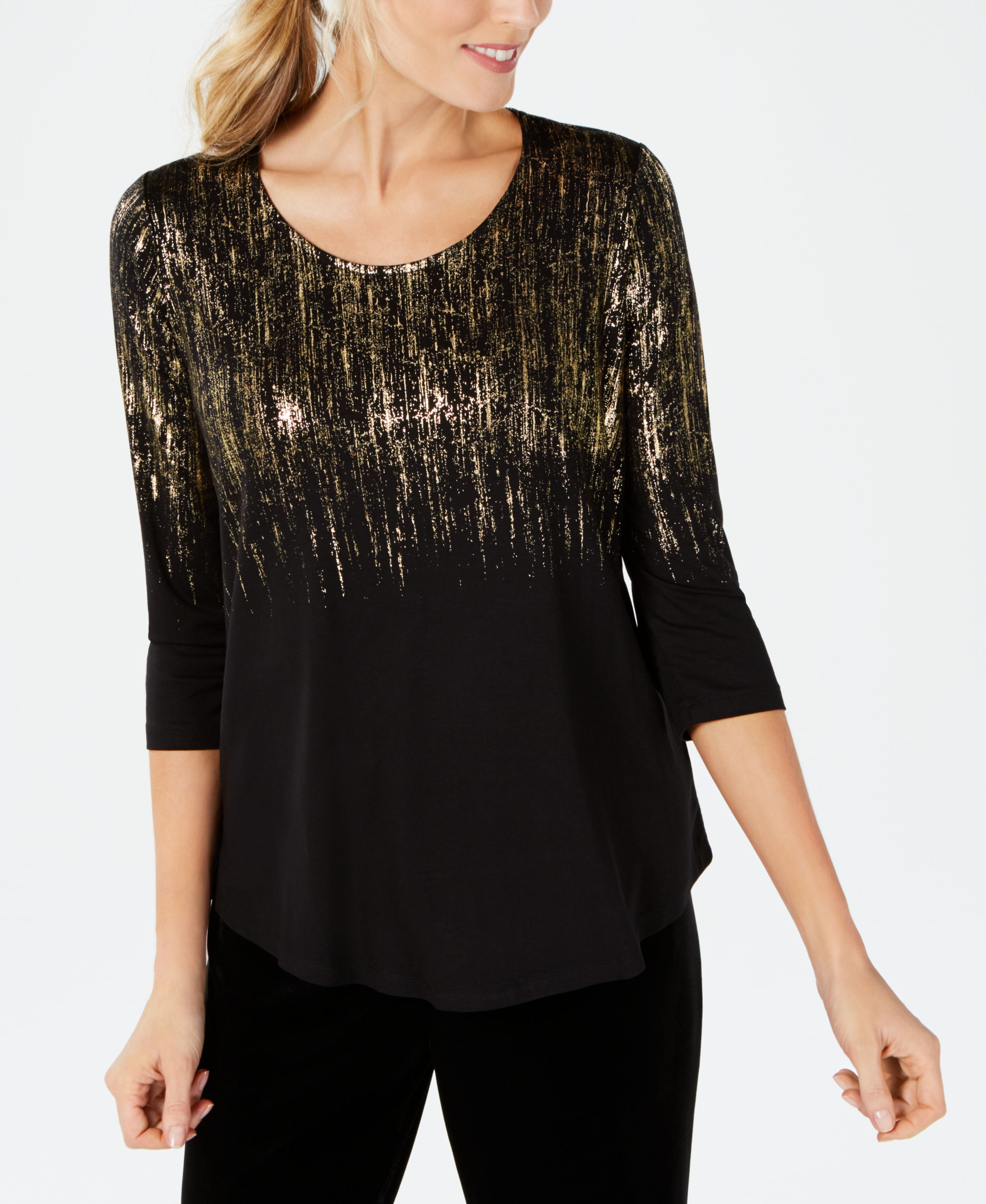 JM Collection 3/4 Sleeve Printed Tunic Top Gold XL - Walmart.com