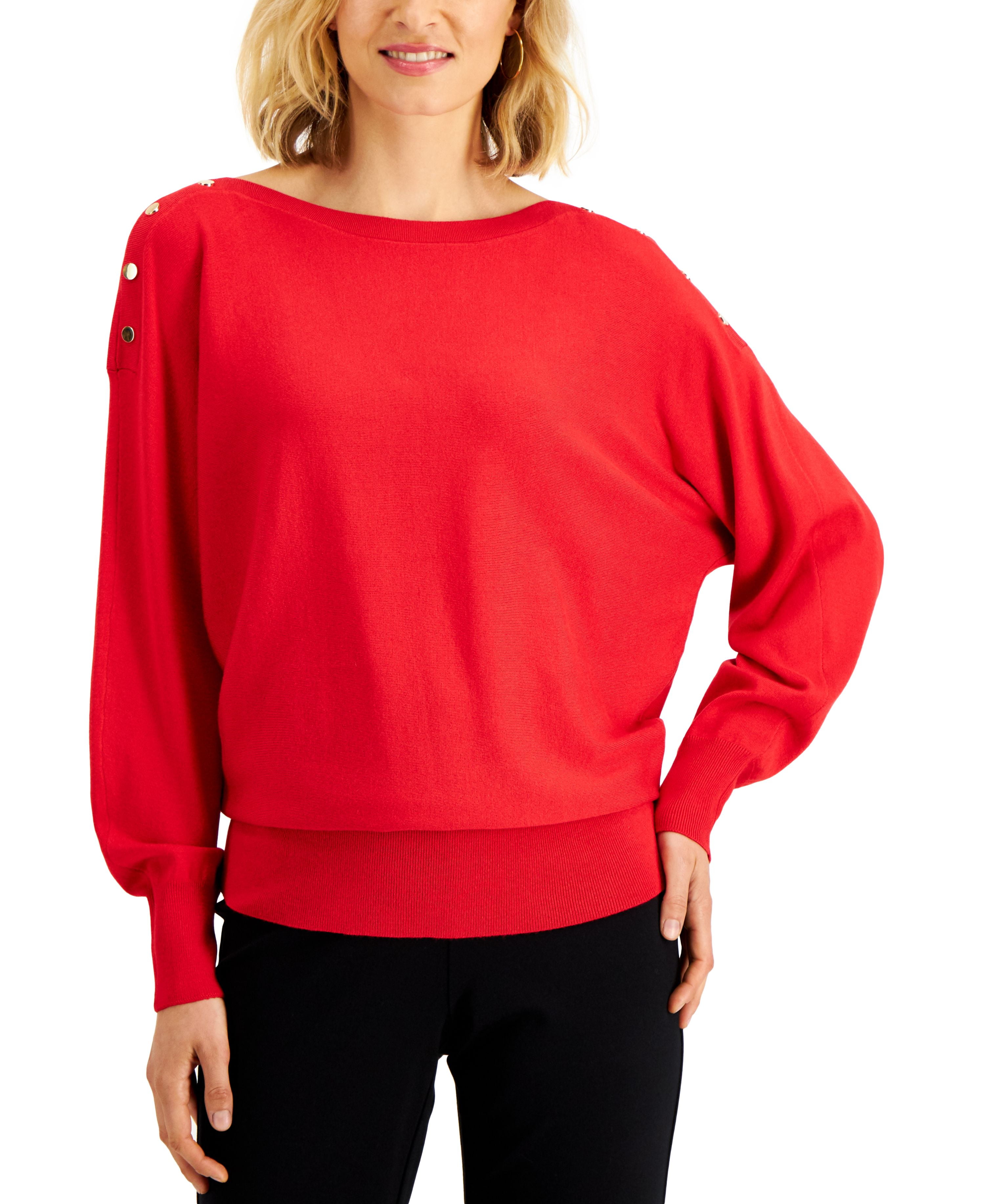 JM Collection Dolman Button Trim Sweater Real Red XL - Walmart.com