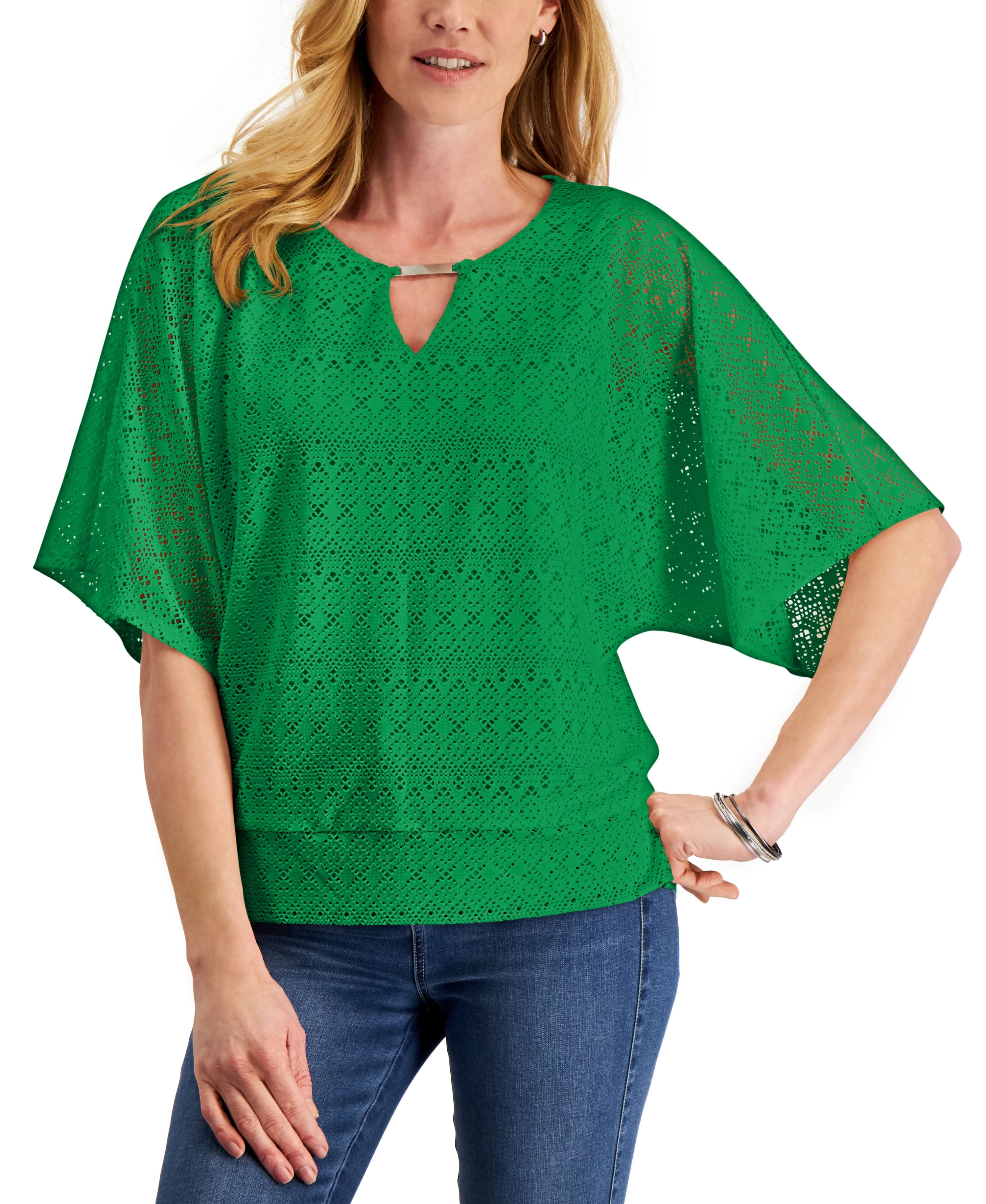 JM Collection Eyelet Poncho Top Green Emerald XL - Walmart Business ...