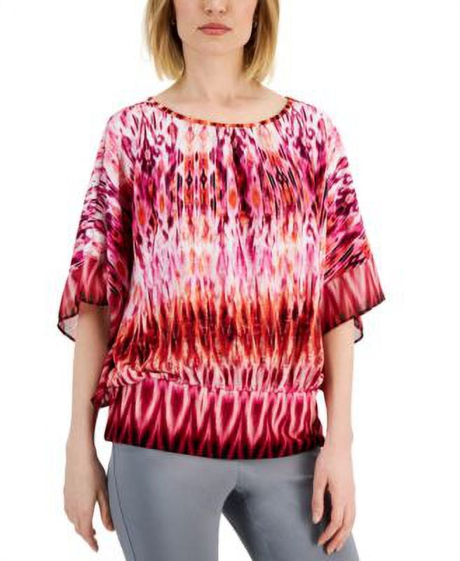 JM Collection Ikat Print Fitted Waist Top Cherry Flame Combo M ...