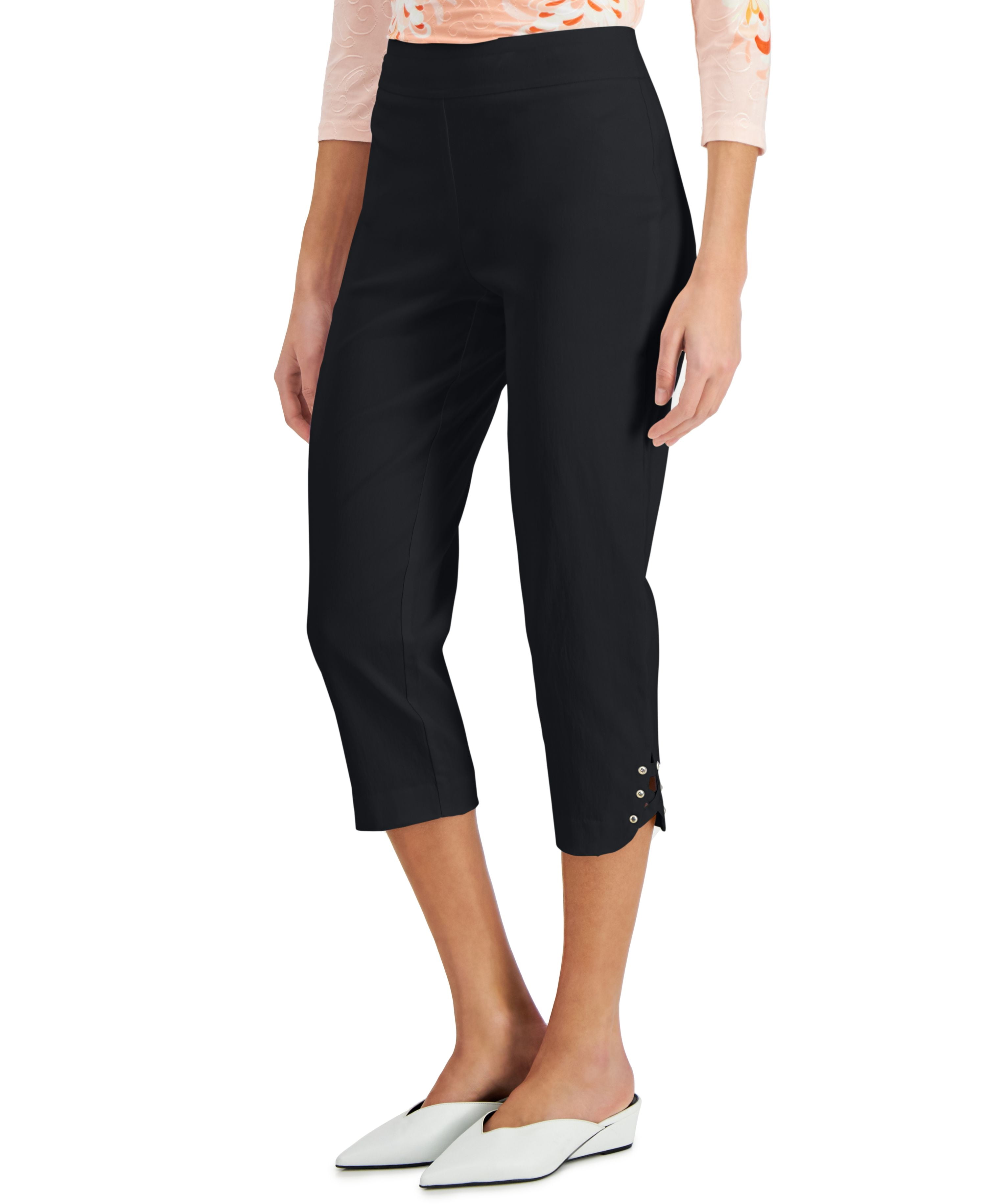 JM Collection Lattice Hem Capri Pants Deep Black M - Walmart.com