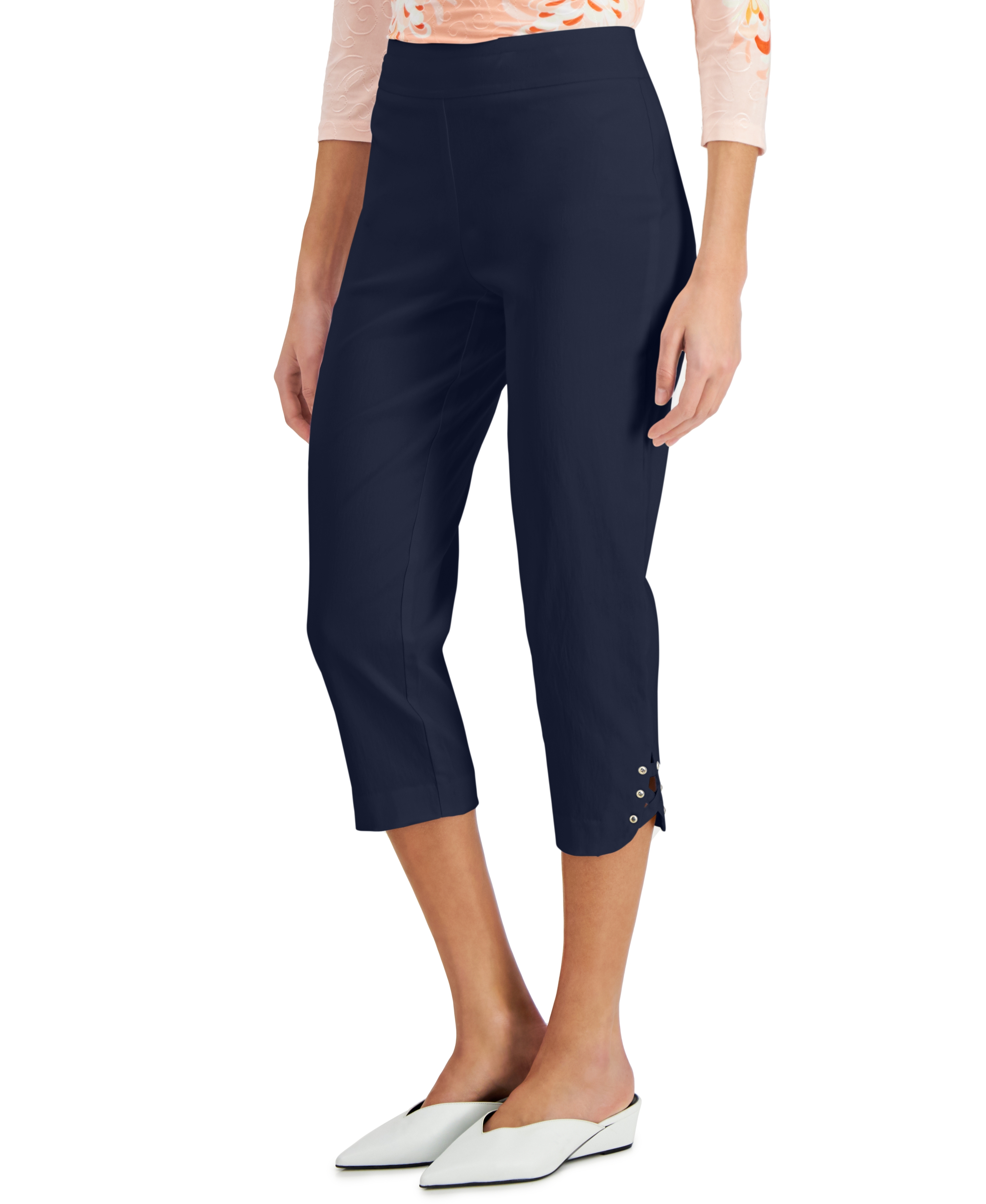 JM Collection Lattice Hem Capri Pants Intrepid Blue M - Walmart.com