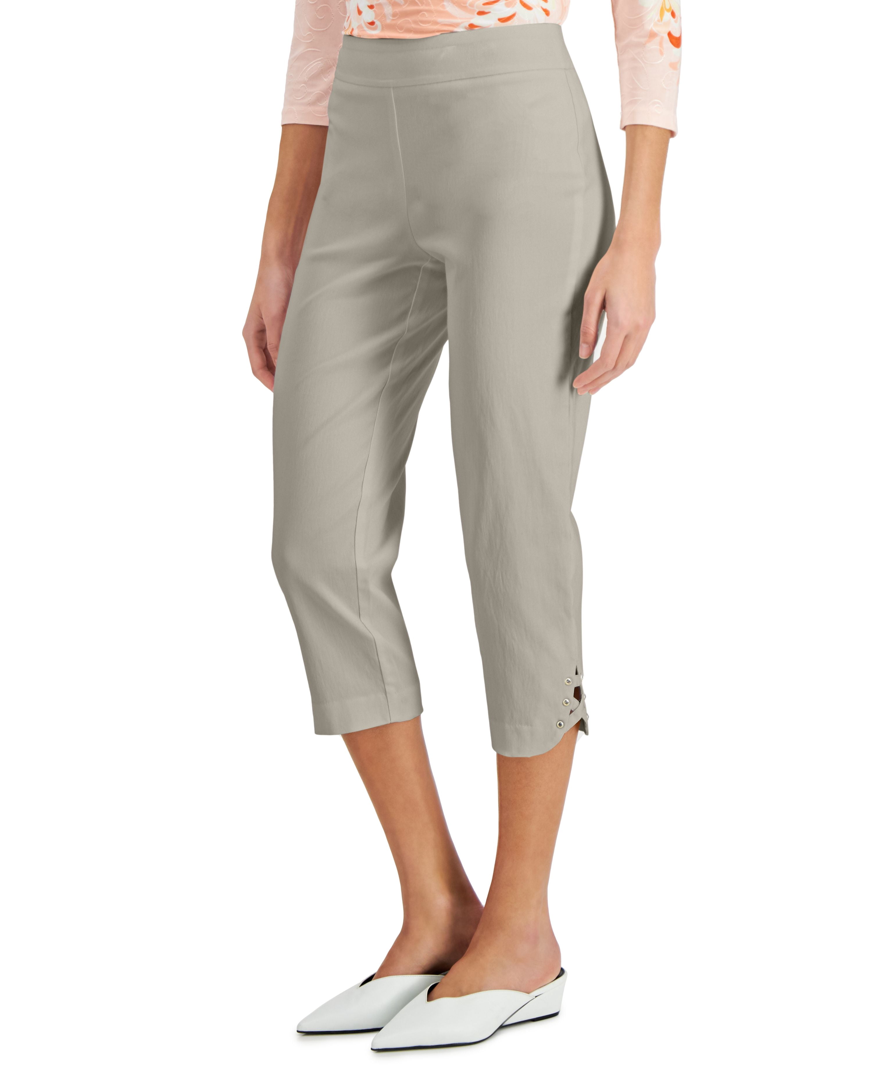JM Collection Lattice Hem Capri Pants Stonewall M - Walmart.com