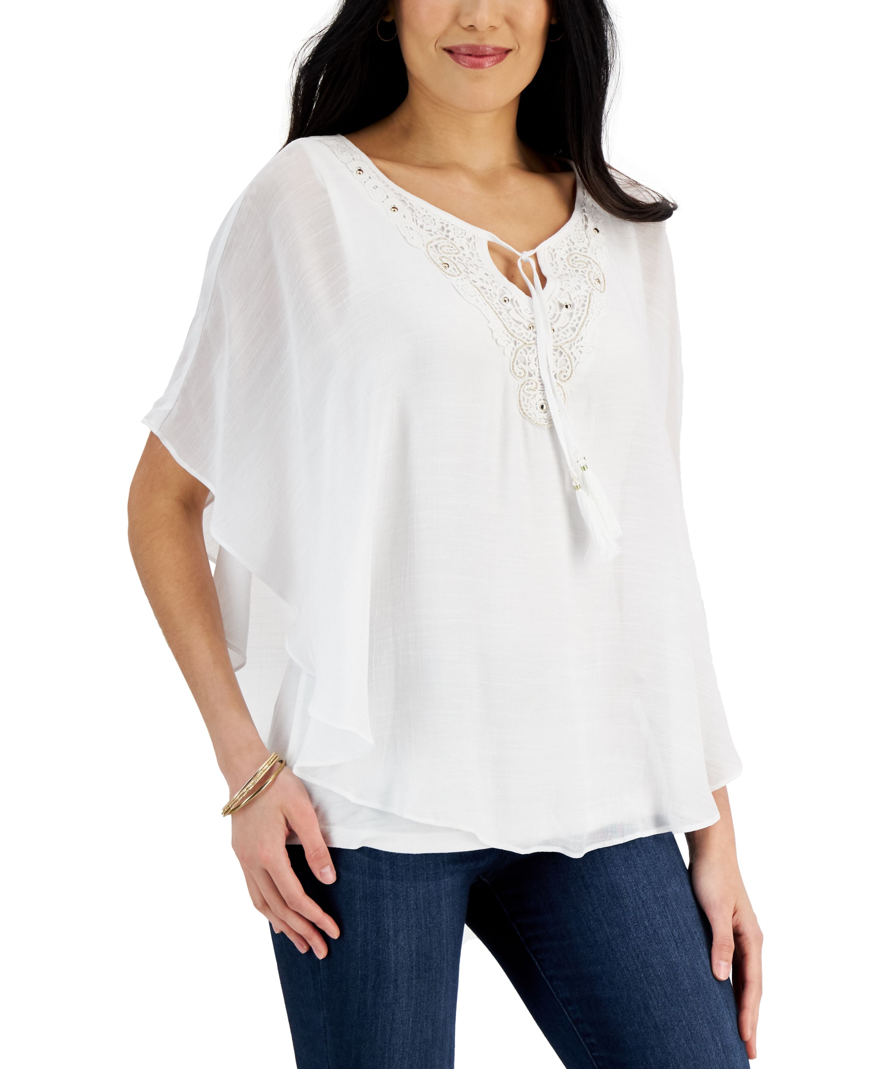 JM Collection Petite Embellished Poncho Tunic Bright White PS - Walmart.com