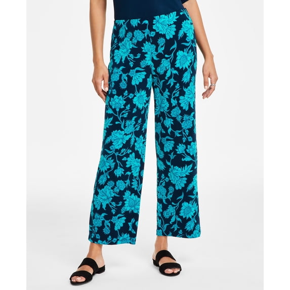 JM Collection Petite Floral Wide-Leg Pants Intrepid Blue Combo PM ...