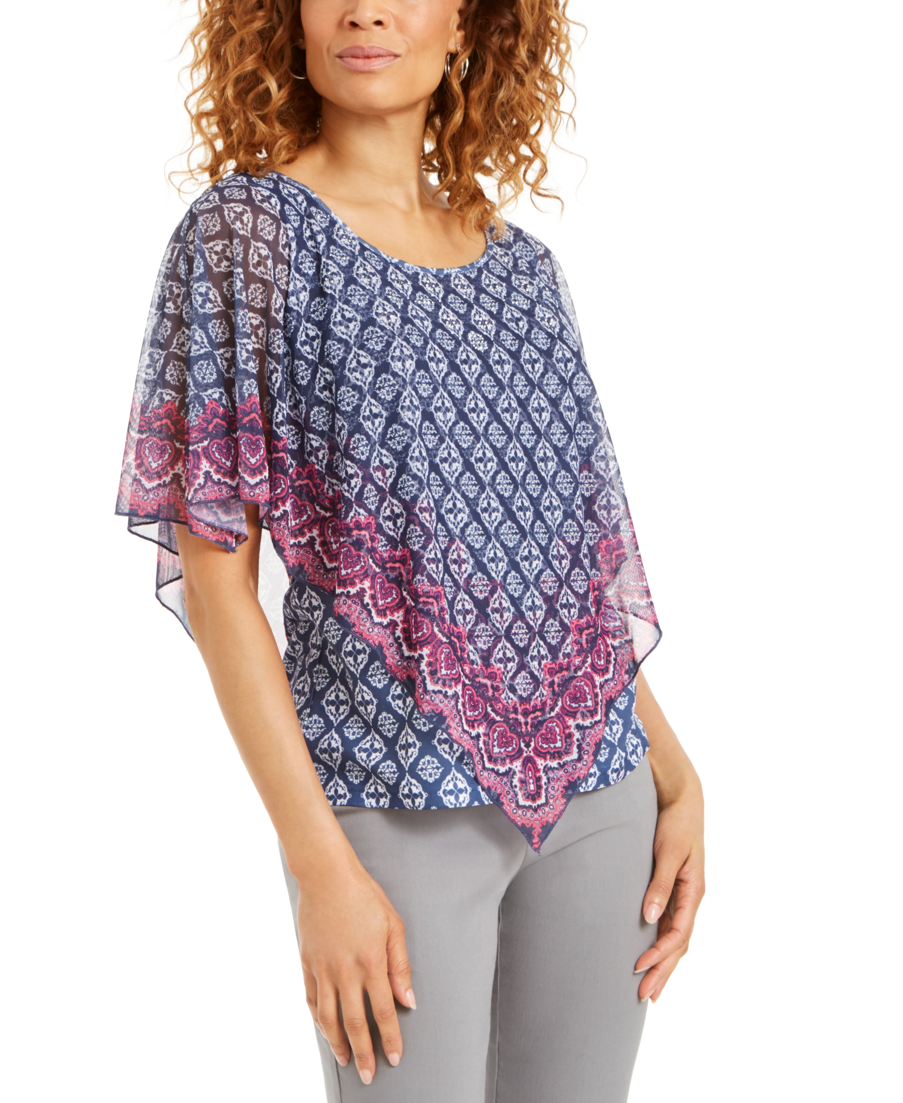 JM Collection Petite Mesh Poncho Top intrepid blue combo PL - Walmart.com