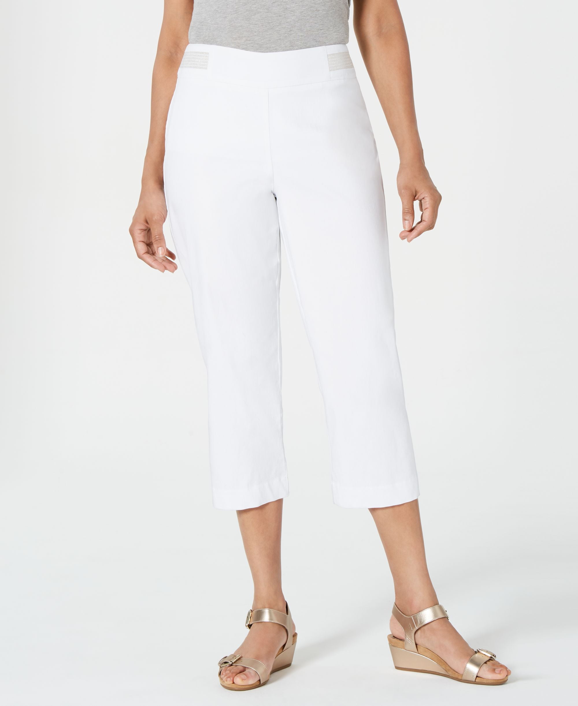 JM Collection Petite Metallic Detail Tummy Control Capris Bright White ...