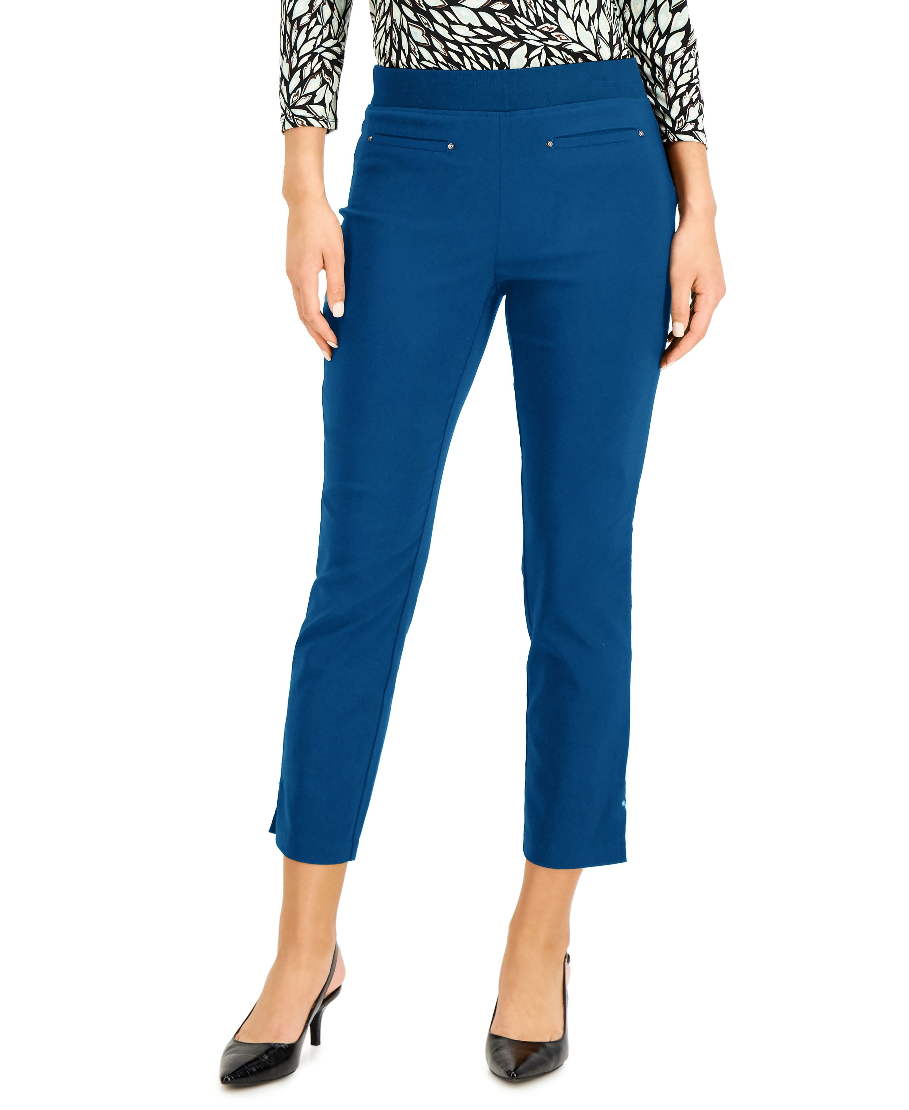 JM Collection Petite Tummy Control Pull On Ankle Pants Blue Isle PS ...