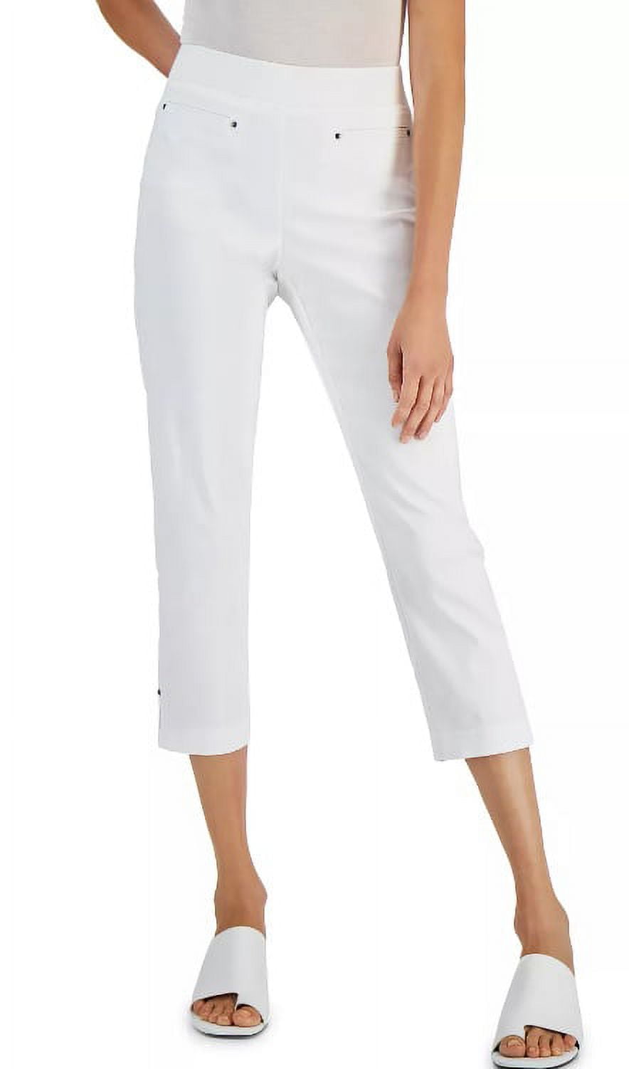 JM Collection Petite Tummy Control Pull On Ankle Pants Bright White PL ...