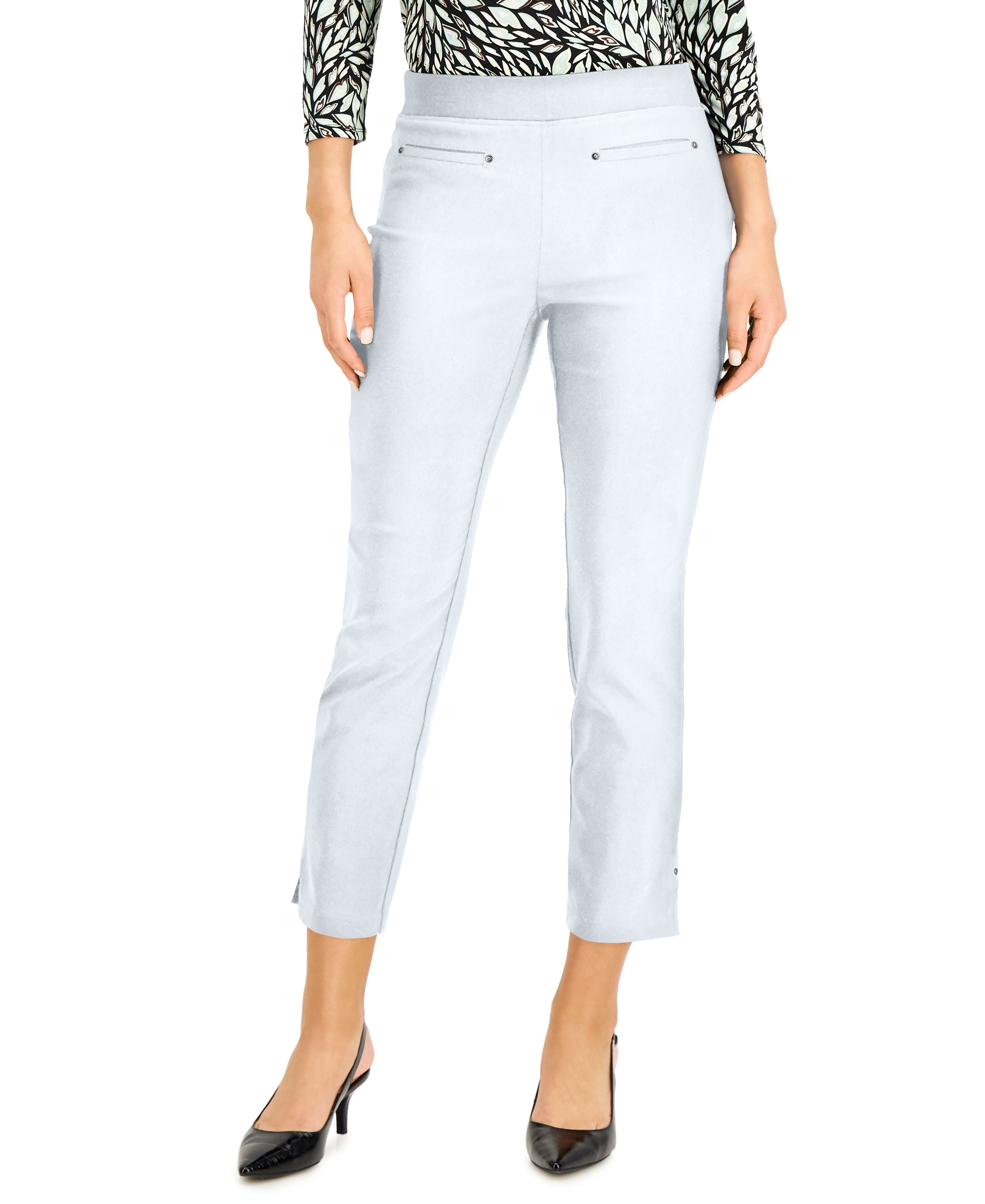 JM Collection Petite Tummy Control Pull On Ankle Pants Bright White PS ...