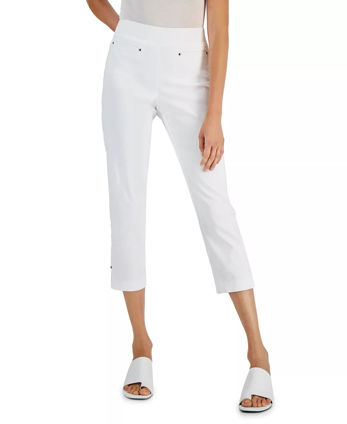 JM Collection Petite Tummy Control Pull On Ankle Pants Bright White PXL ...