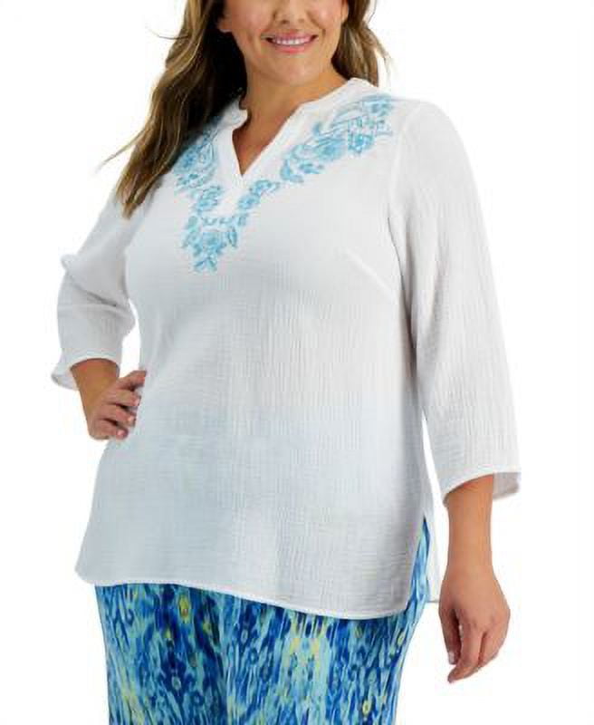 JM Collection Plus Embroidered Gauze Top Bright White 1X - Walmart.com