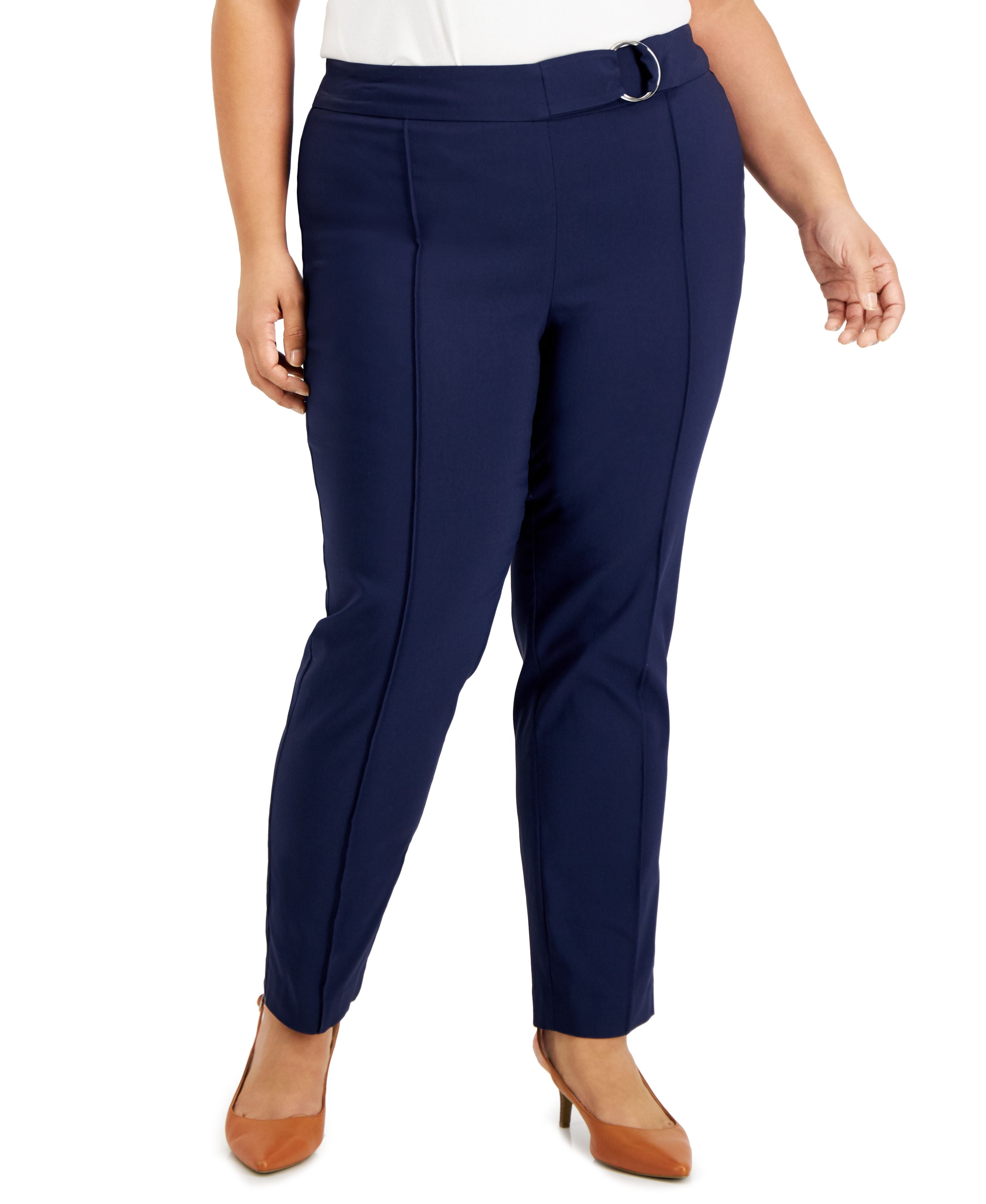 JM Collection Plus Size Belted Seam Front Pants Intrepid Blue 3X ...