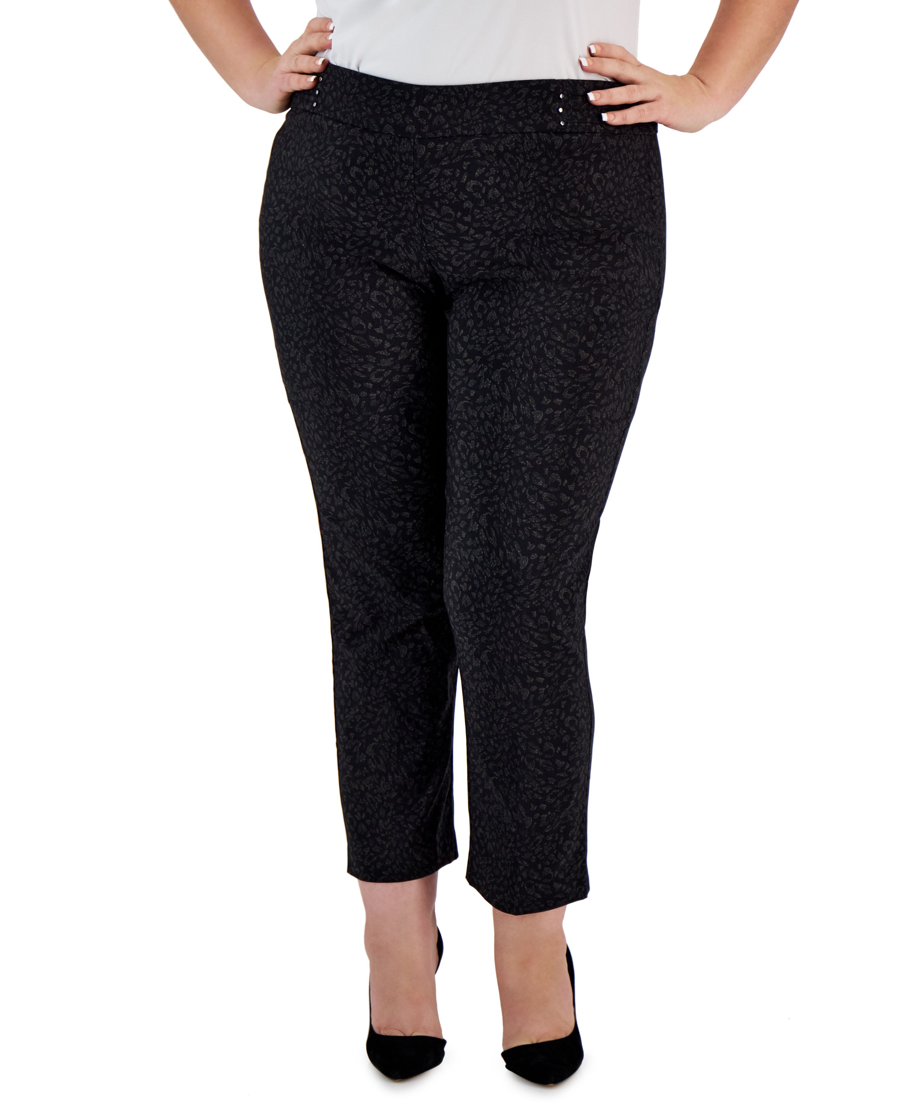 JM Collection Plus Size Cheetah Rivet Pants Deep Black Combo 22W ...