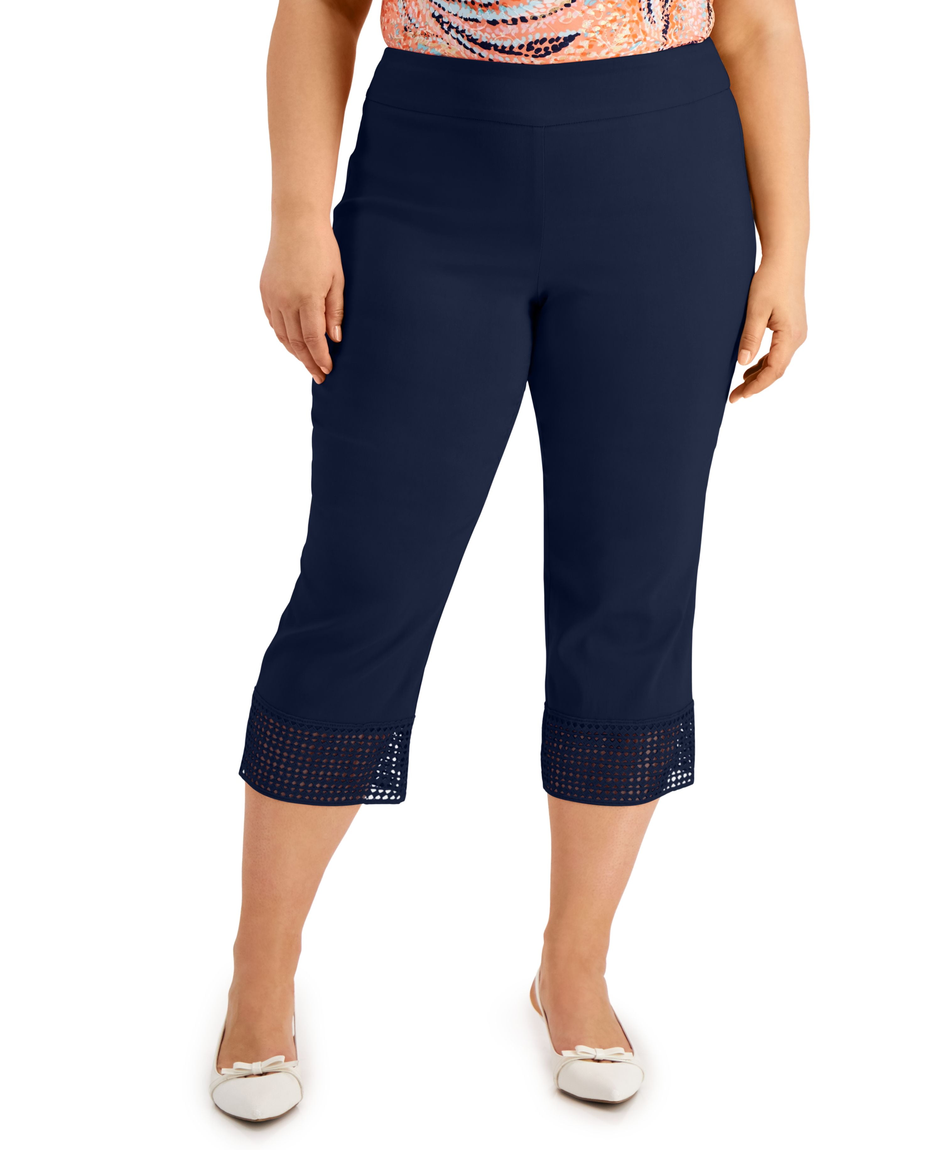 JM Collection Plus Size Crochet Hem Capri Pants Intrepid Blue 1X ...