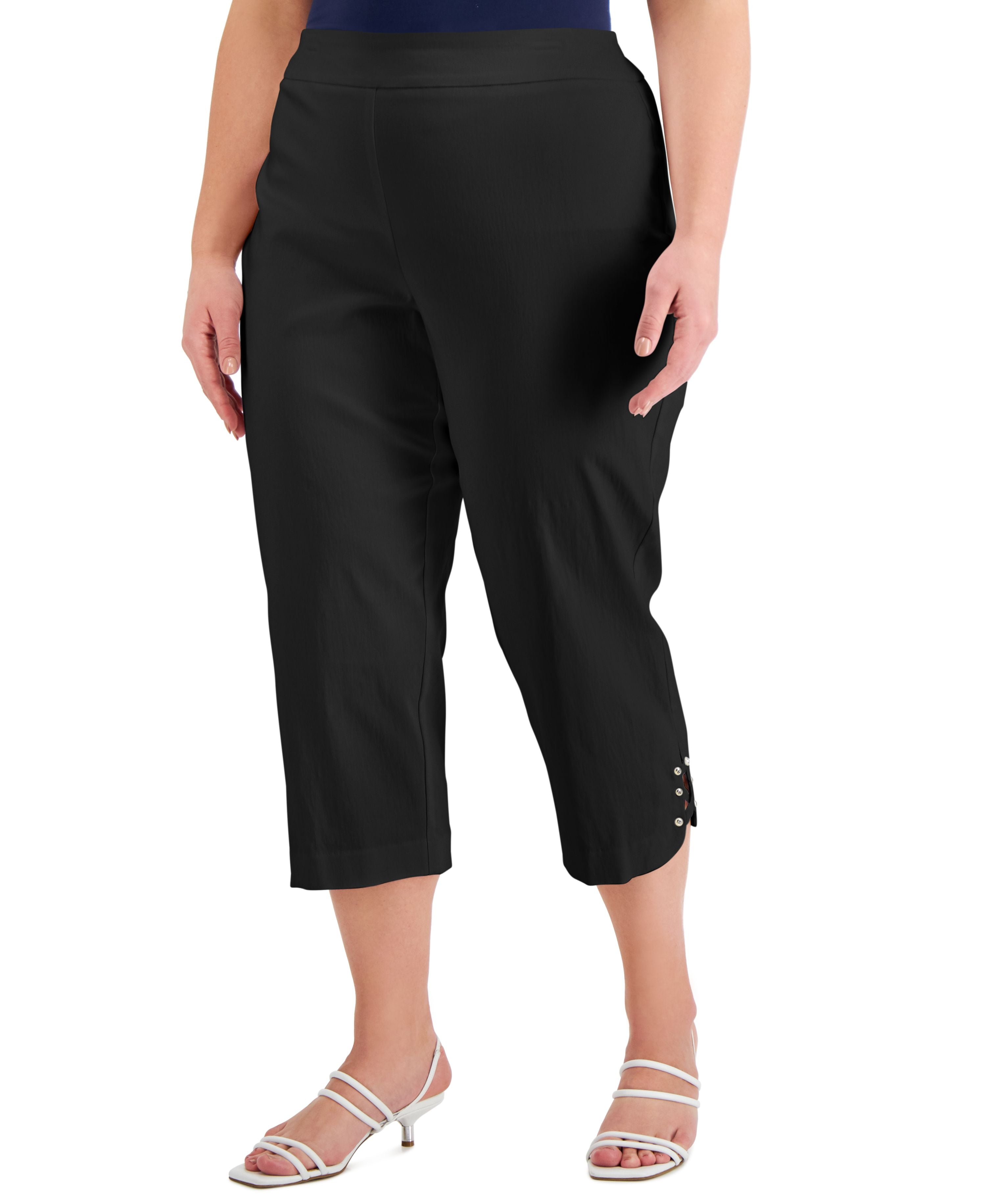 JM Collection Plus Size Lattice Hem Capri Pants Lattic Deep Black 3X ...