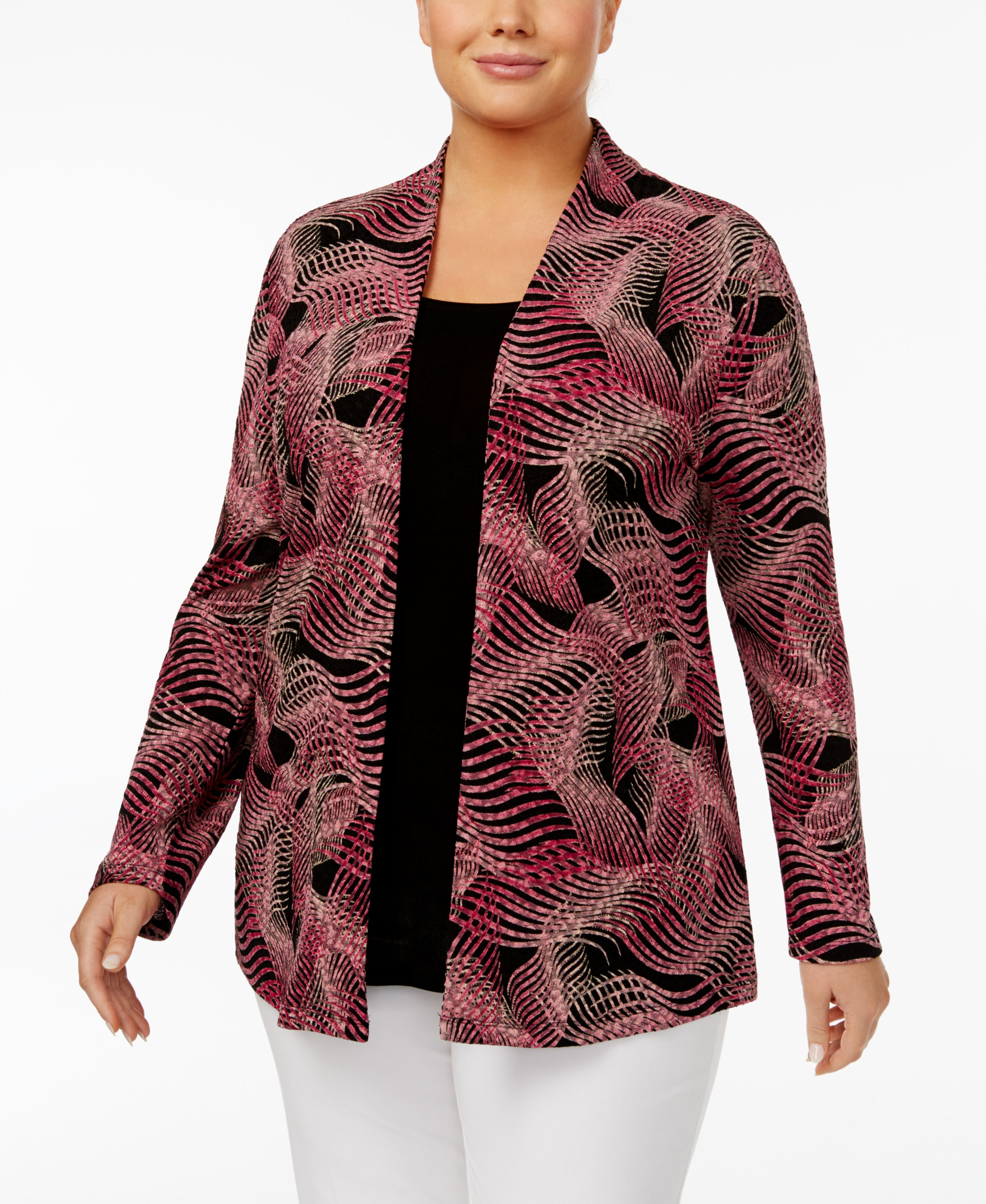 JM Collection Plus Size Layered Look Printed Top Red Ribbon Hash 2X ...