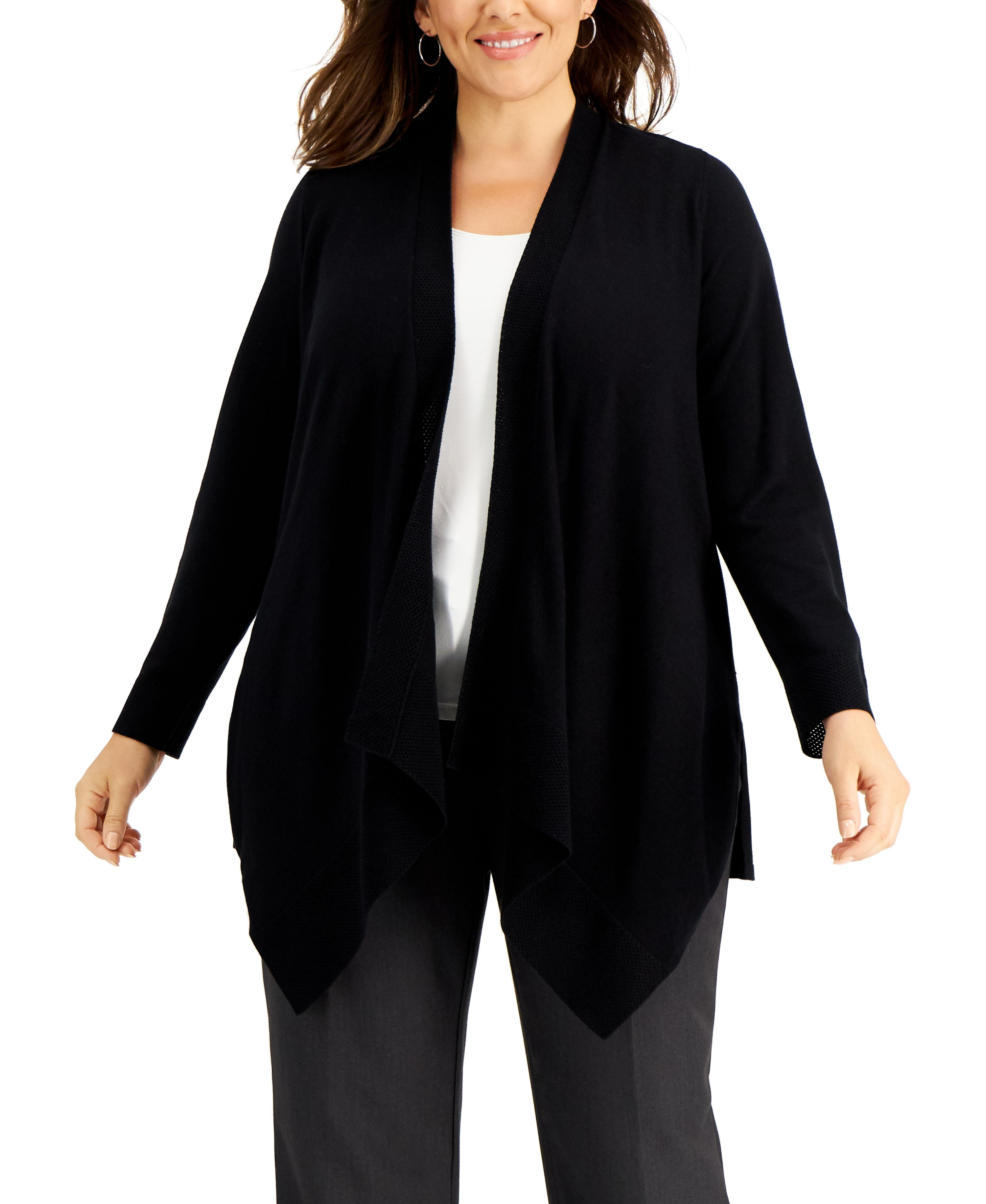 JM Collection Plus Size Open Front Cardigan Deep Black 0X - Walmart.com