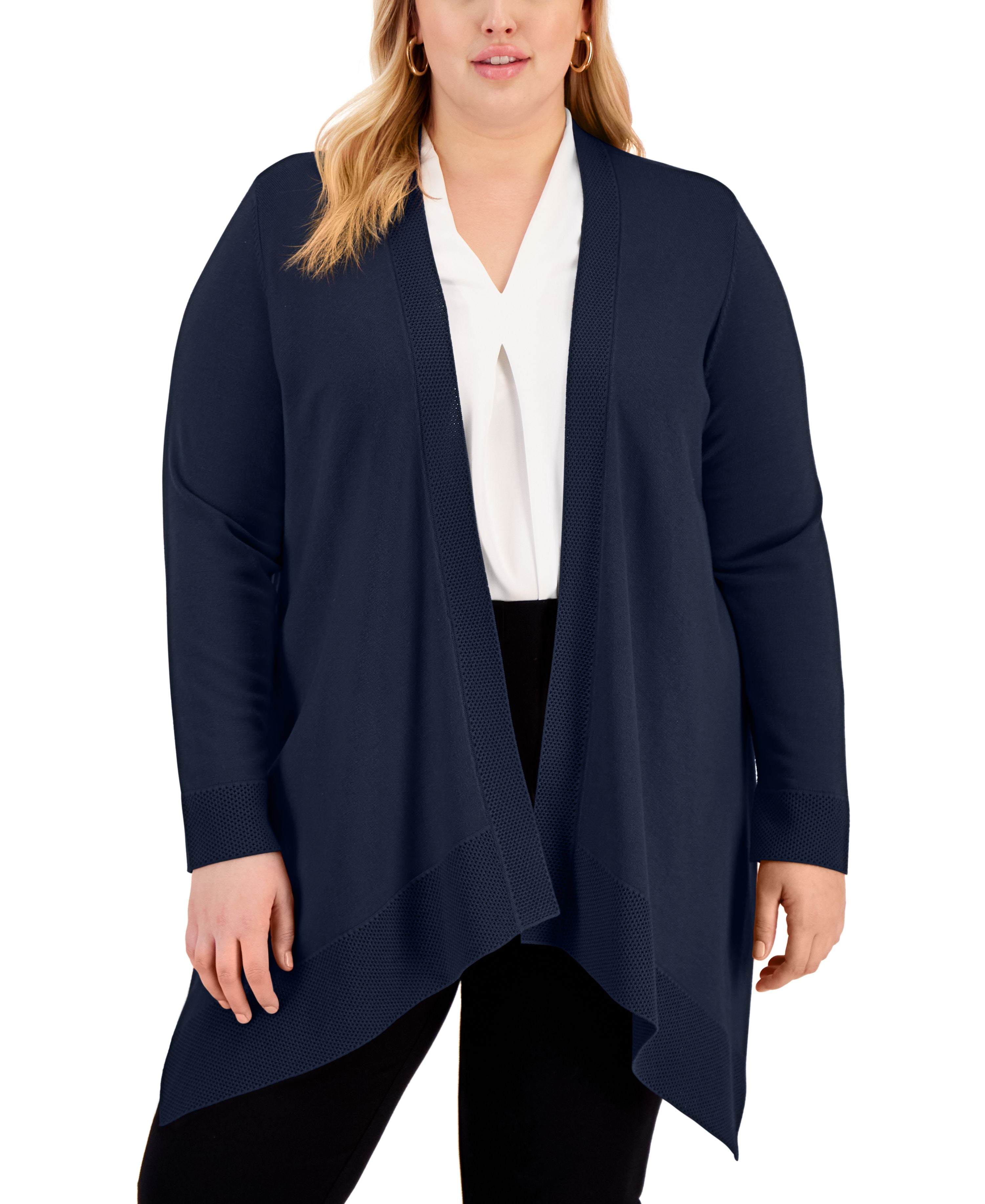 JM Collection Plus Size Open Front Cardigan Intrepid Blue 2X - Walmart.com