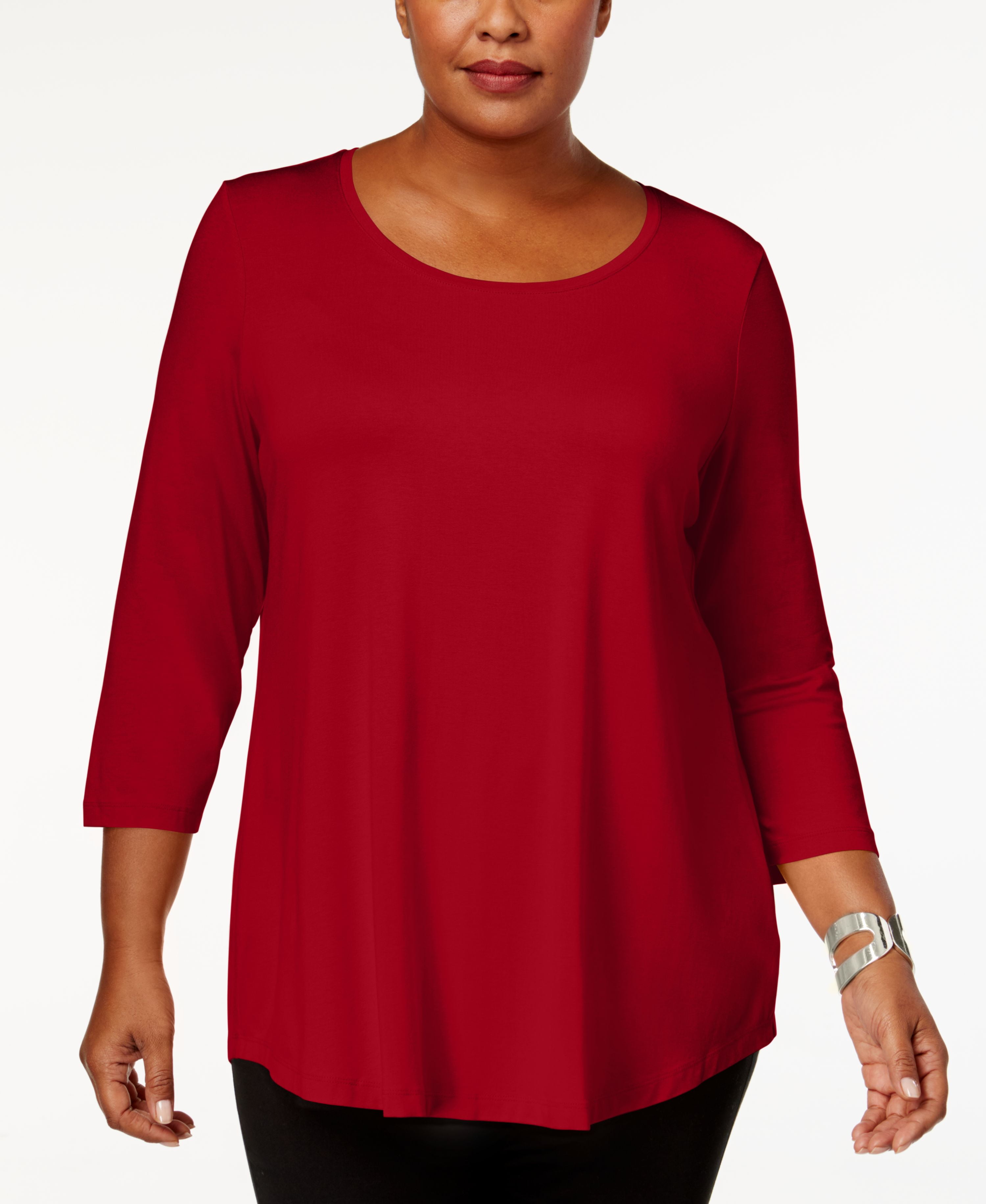 JM Collection Plus Size Scoopneck Top Real Red 1X - Walmart.com