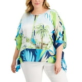 JM Collection Plus Size Tropical Print Poncho Blue Combo 1X - Walmart ...