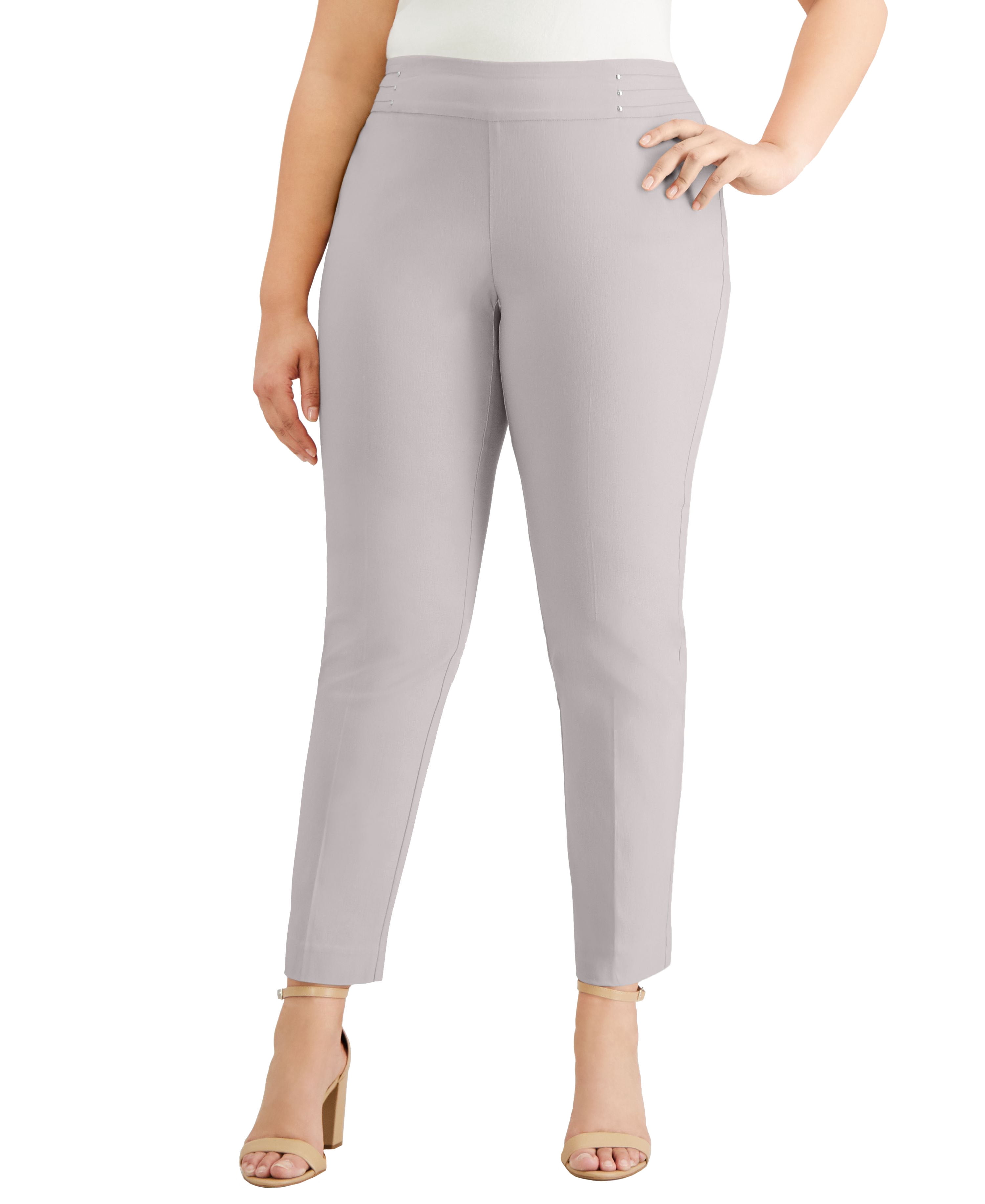 JM Collection Plus Size Tummy Control Pull On Slim Leg Pants Lunar Grey ...