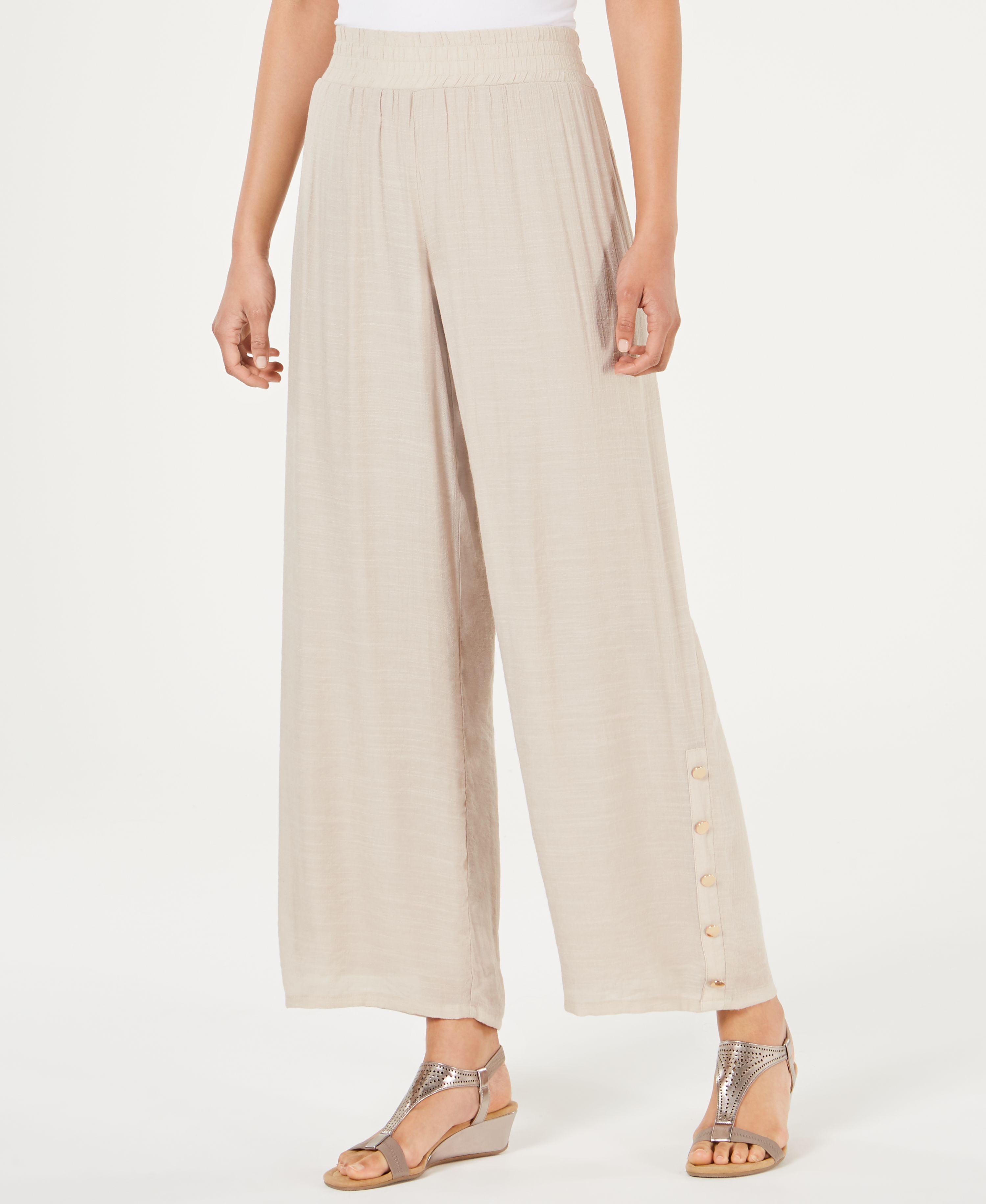 JM Collection Side Seam Button Pants Sugar Sand L - Walmart.com
