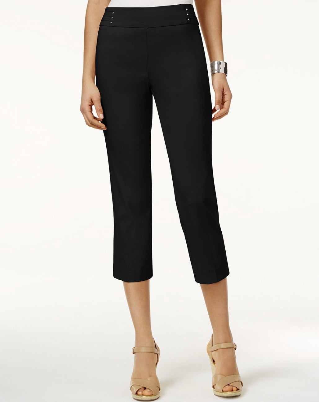 JM Collection Women's Embellished Pull-On Capri Pants Deep Black Size M ...