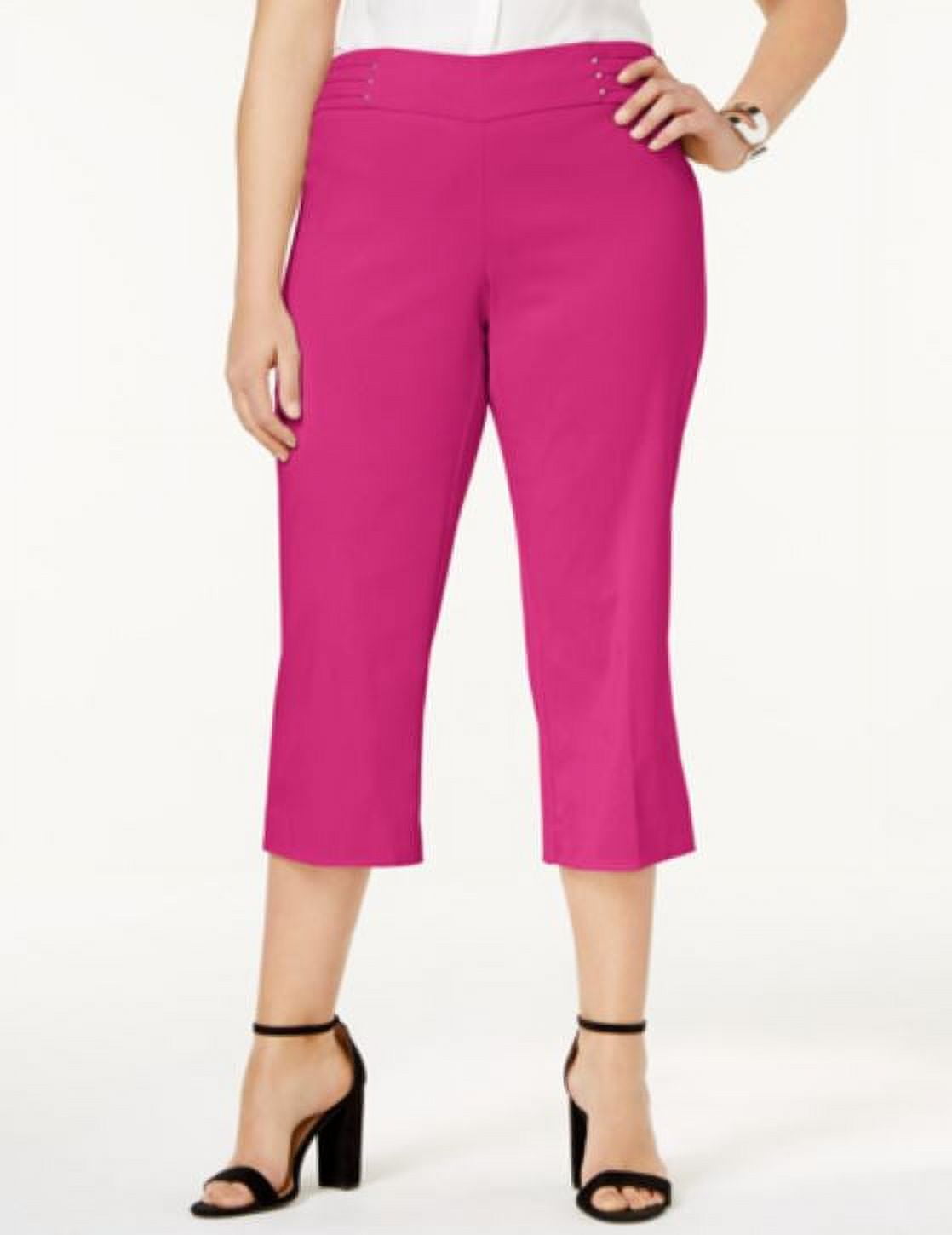 JM Collection Women's Embellished Pull-On Capri Pants Fuchsia Tulip ...
