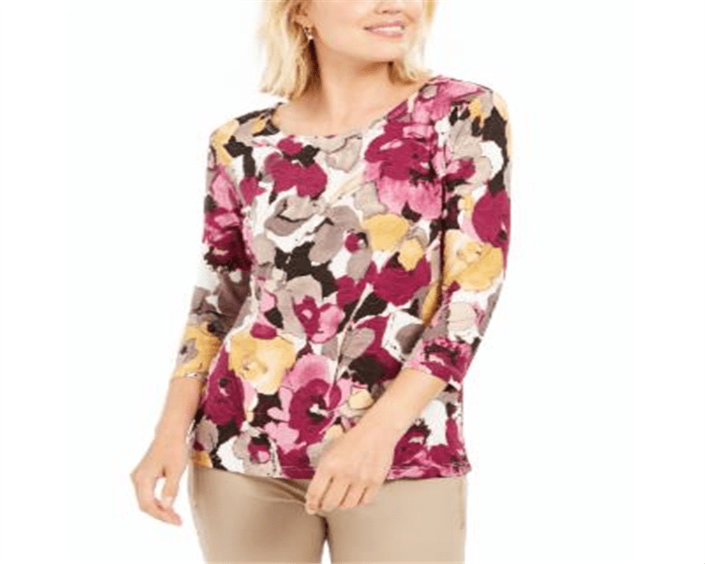 JM Collection Women's Printed Jacquard Top Purple Size Petite XL ...