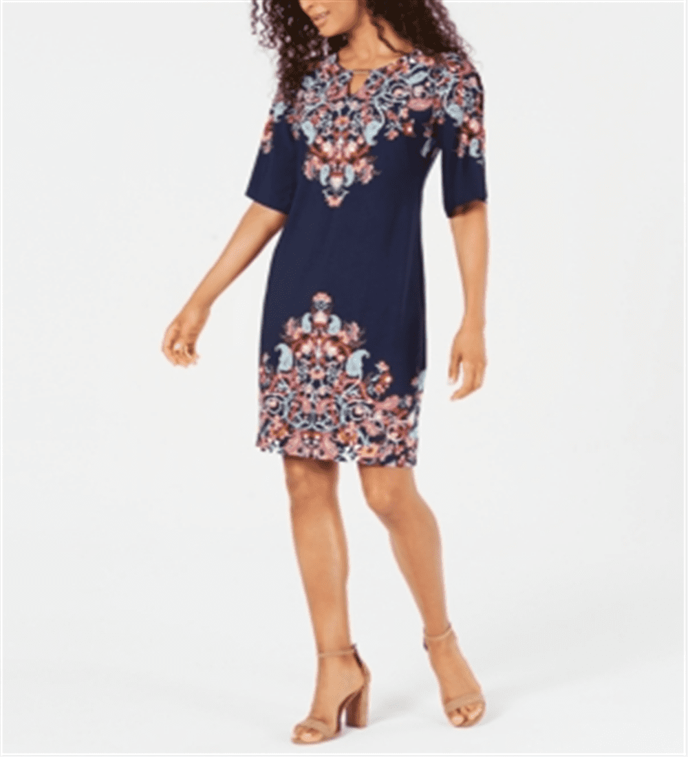 JM Collection Women's Printed Slit-Sleeve Dress Blue Multi Size Petite ...