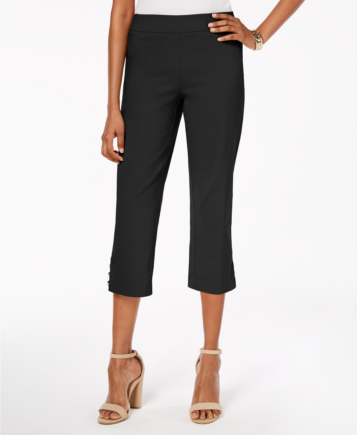 JM Collection Women's Pull-On Lattice-Inset Capri Pants Black Size ...