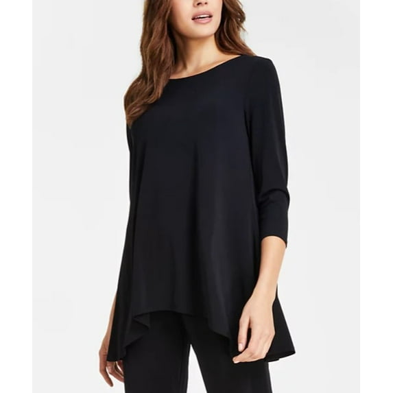 JM Collection Women's Scoop Neckline 3/4-Sleeve Knit Top Deep Black ...