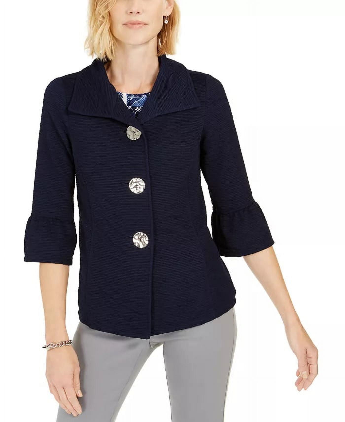 JM Collection Women's Textured Bell Sleeve Jacket Blue Size Small ...