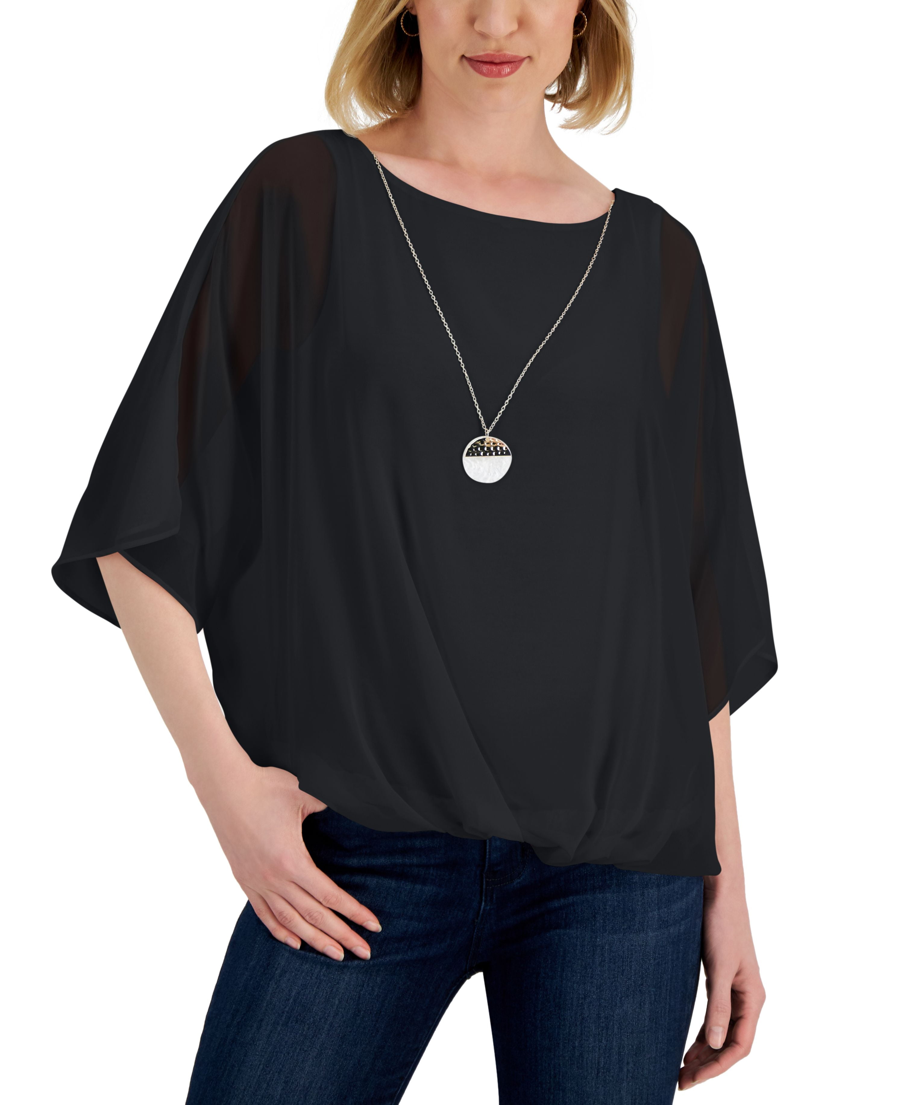 JM Collection Womens Bubble Hem Necklace Top Deep Black L - Walmart.com