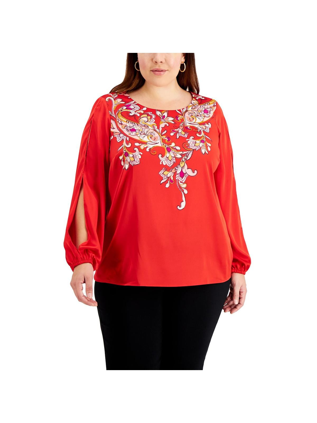 JM Collection Womens Plus Scoop Neck Printed Blouse - Walmart.com