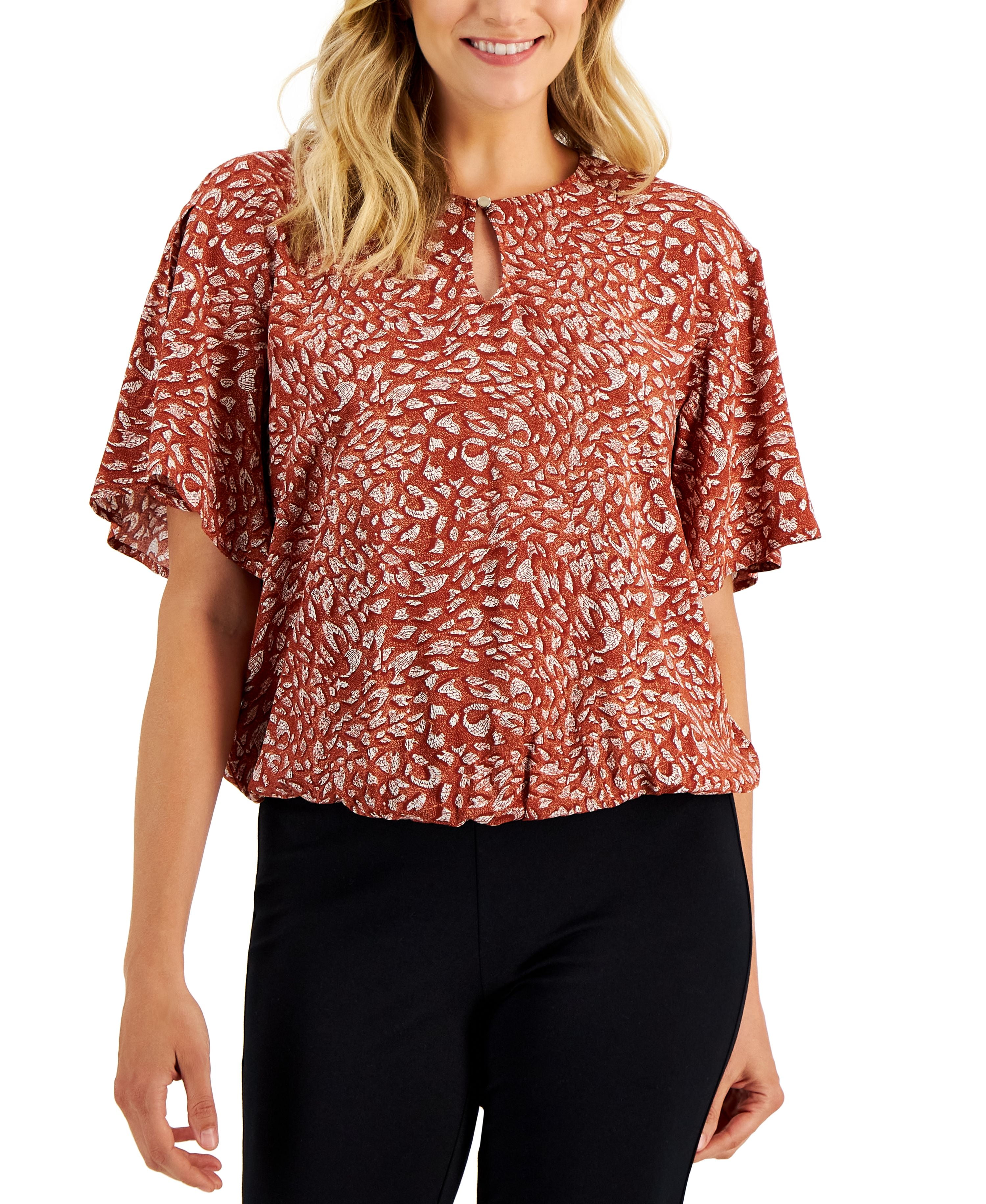 JM Collection Womens Printed Flutter Top Chateau Bronze Combo L ...
